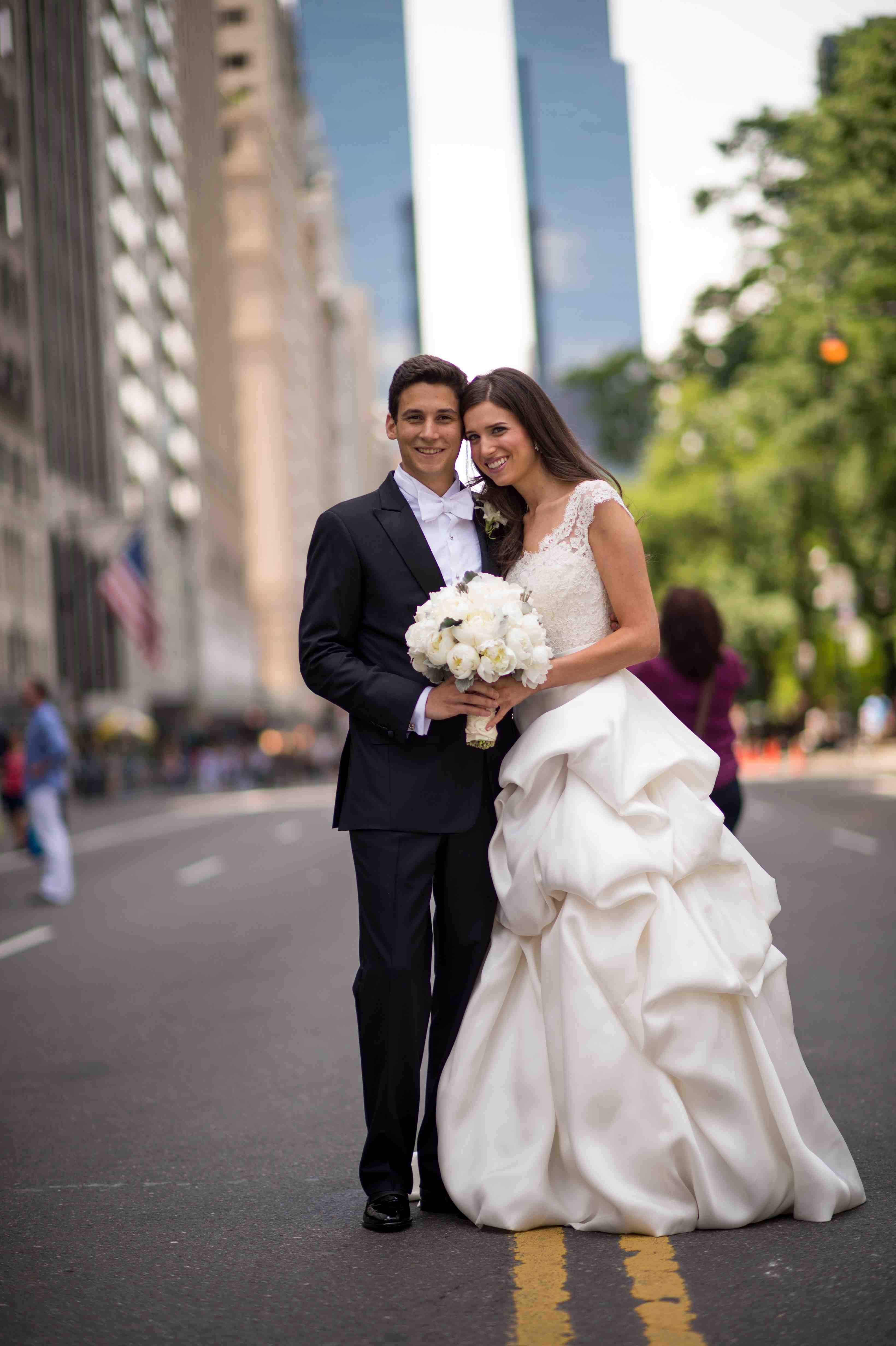 Couples Photos - Bride in Pick Up Skirt and Groom in NYC - Inside Weddings