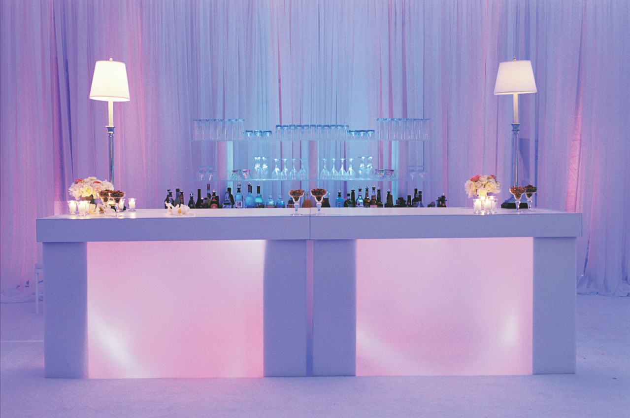 Reception Décor Photos - Custom All-White Wedding Bar - Inside Weddings