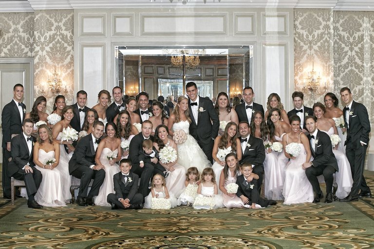 Guests + Family Photos - Large Wedding Party in Hotel - Inside Weddings
