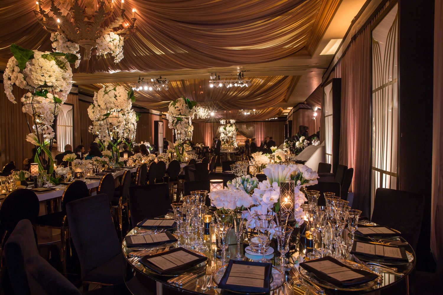 Draped Ballroom with Mirrored Table