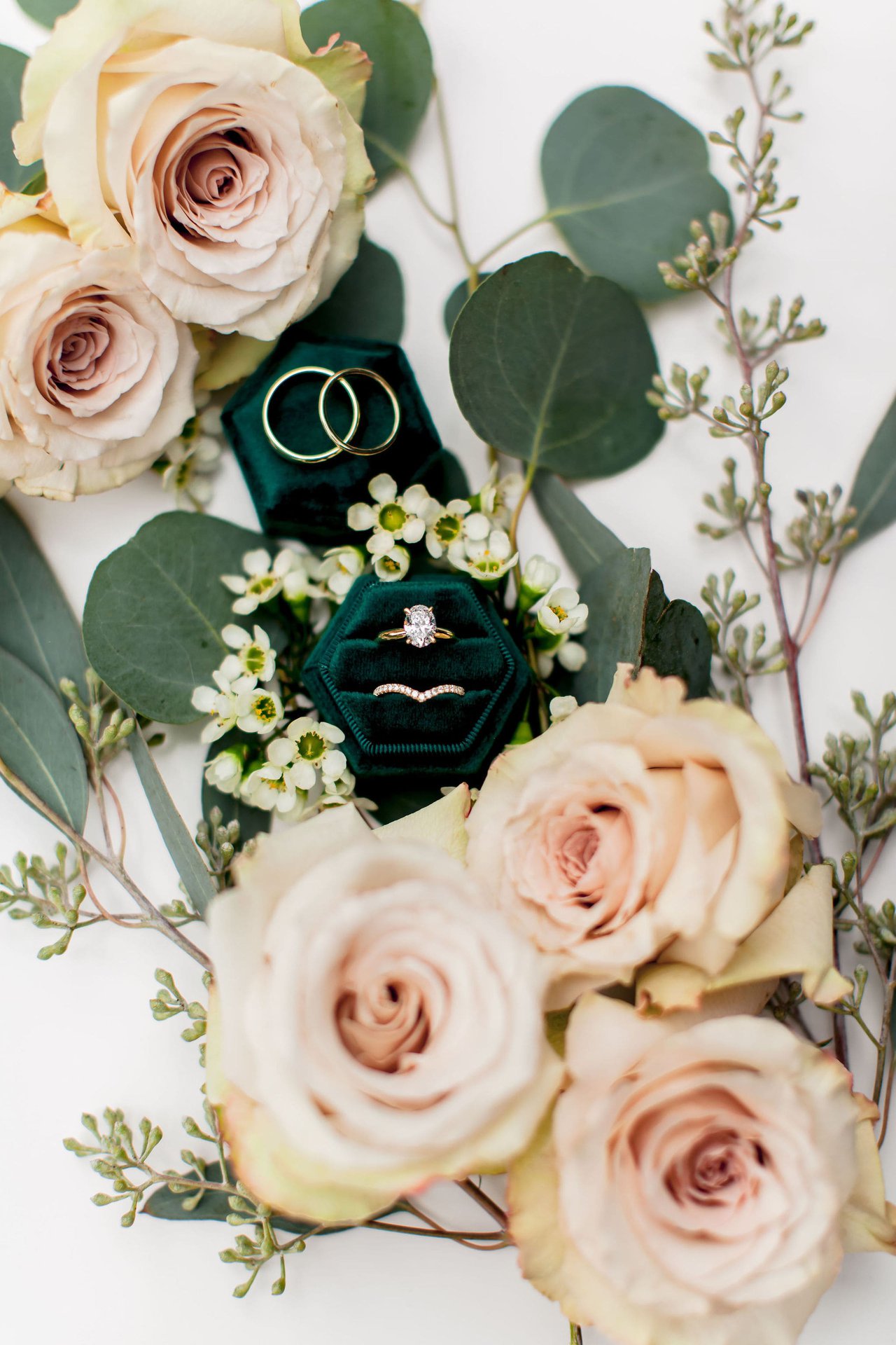 Wedding Rings in Emerald Green Box