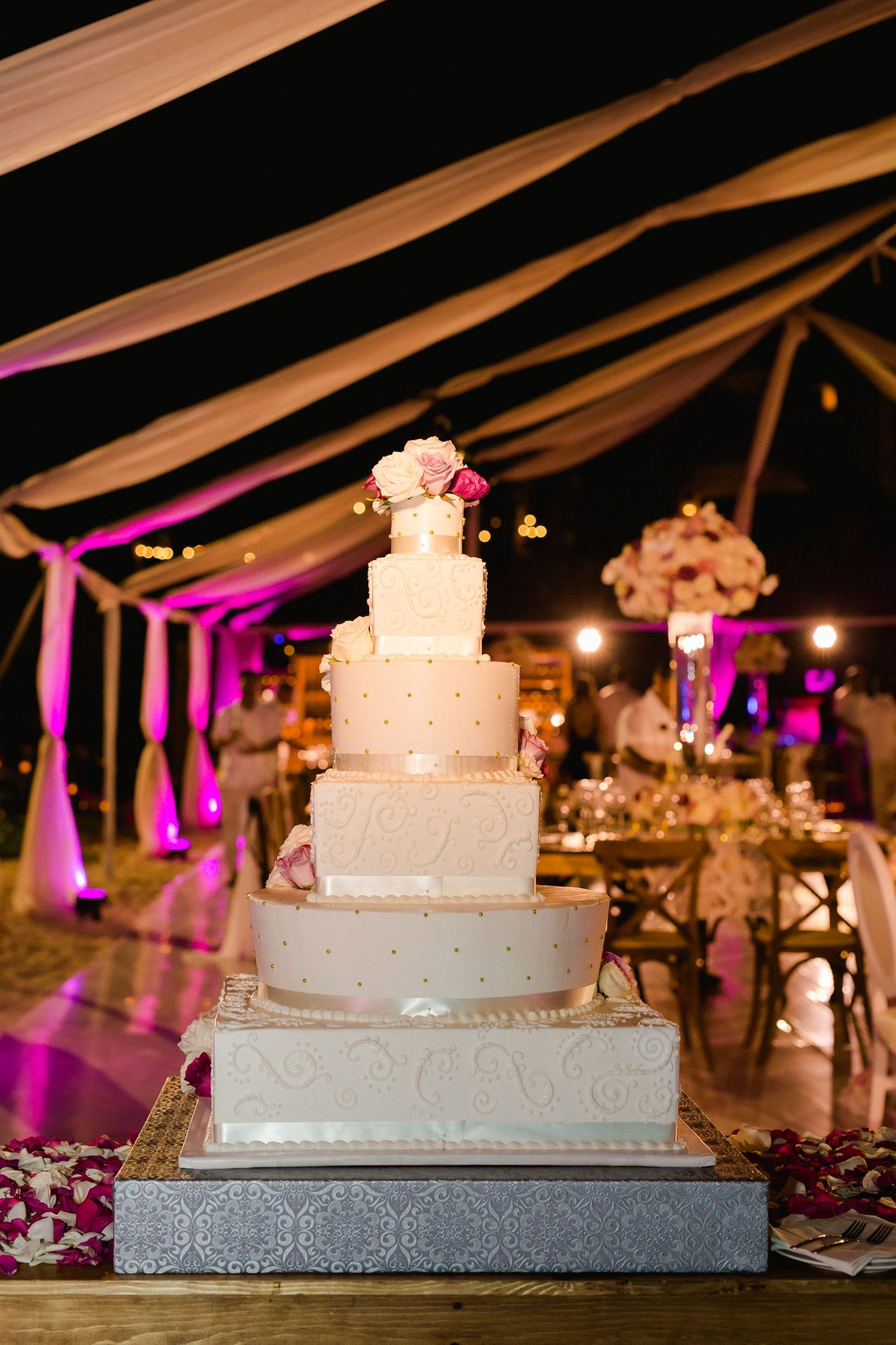 Tall Six-Layer Cake with Pearl Dots