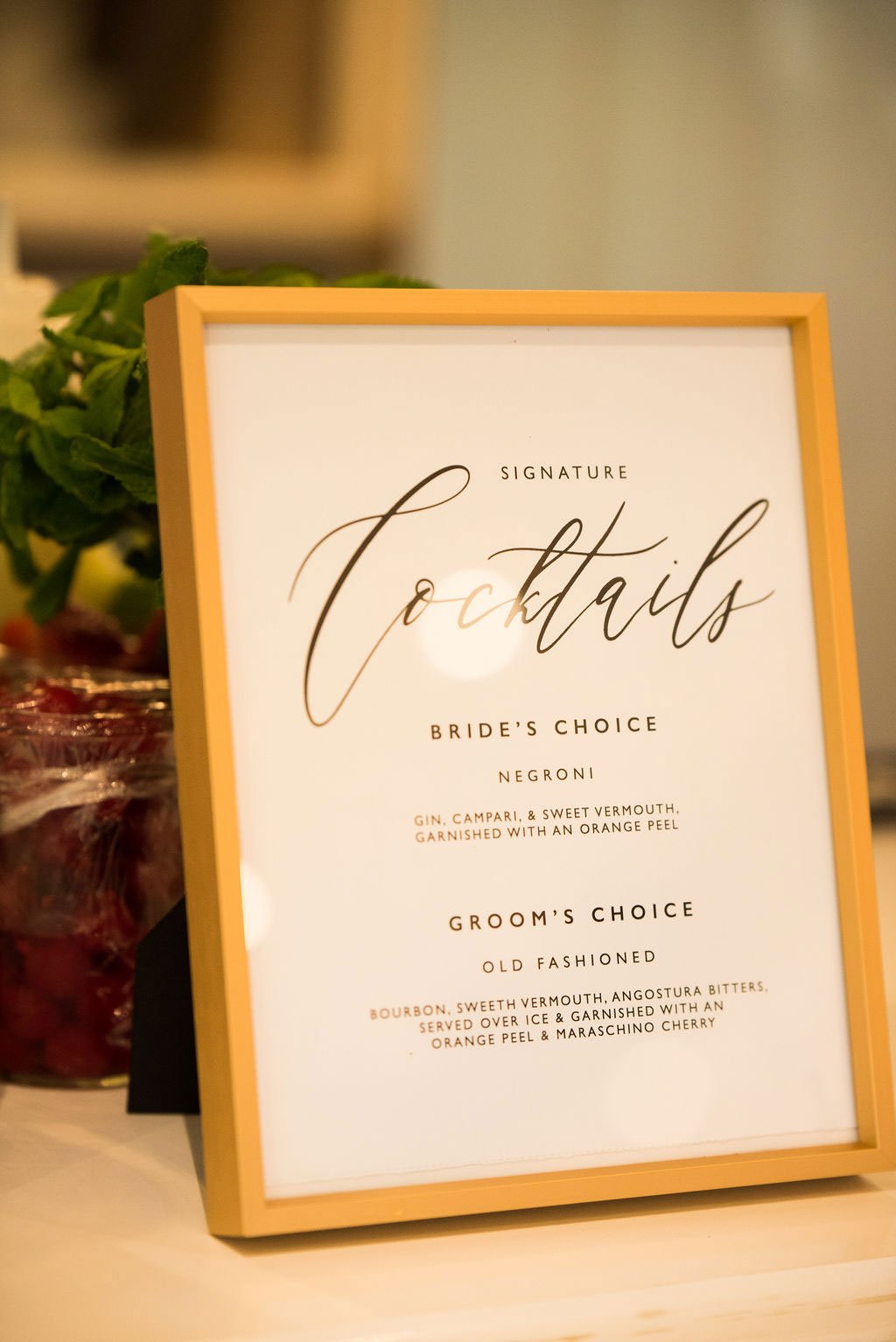 Signature Cocktail Menu in Frame