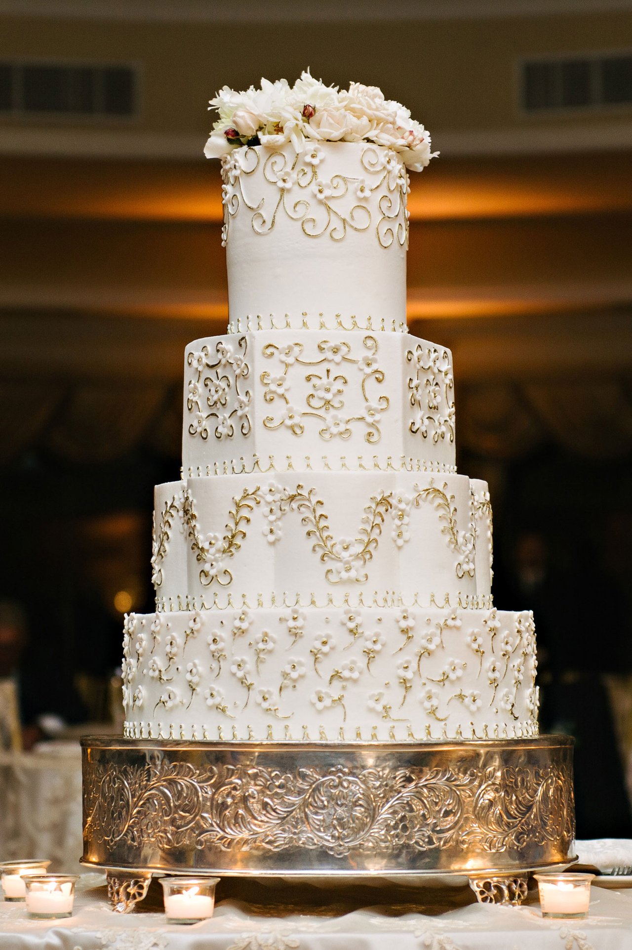Classic Wedding Cake with Floral Pattern