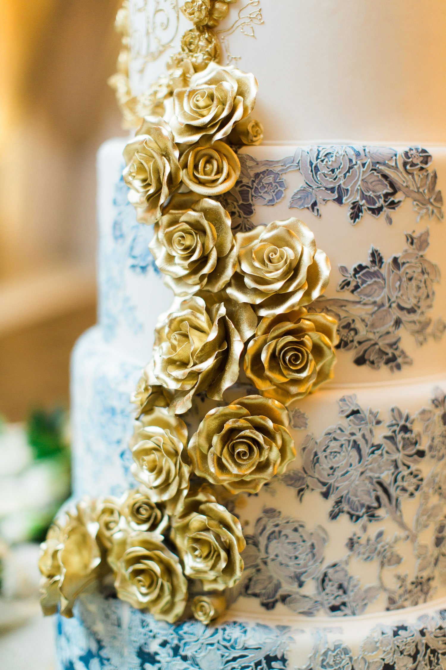 Floral Wedding Cake with Gold Flowers