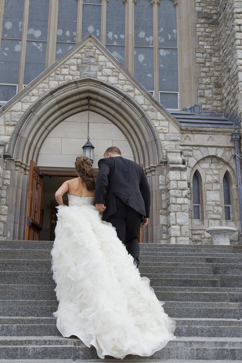 Bride & Groom Walk Up Church Steps