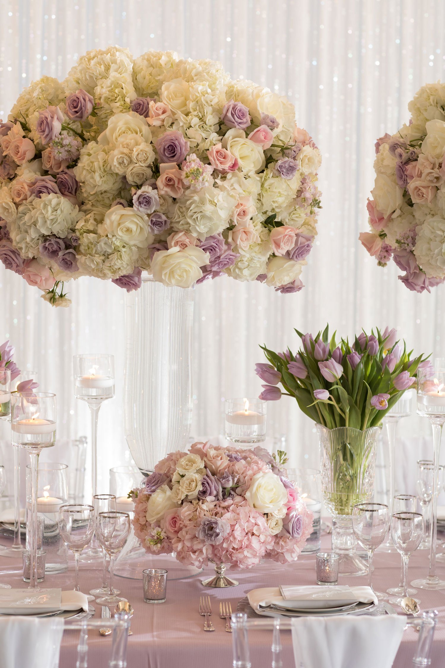 Three Floral Centerpieces on Table