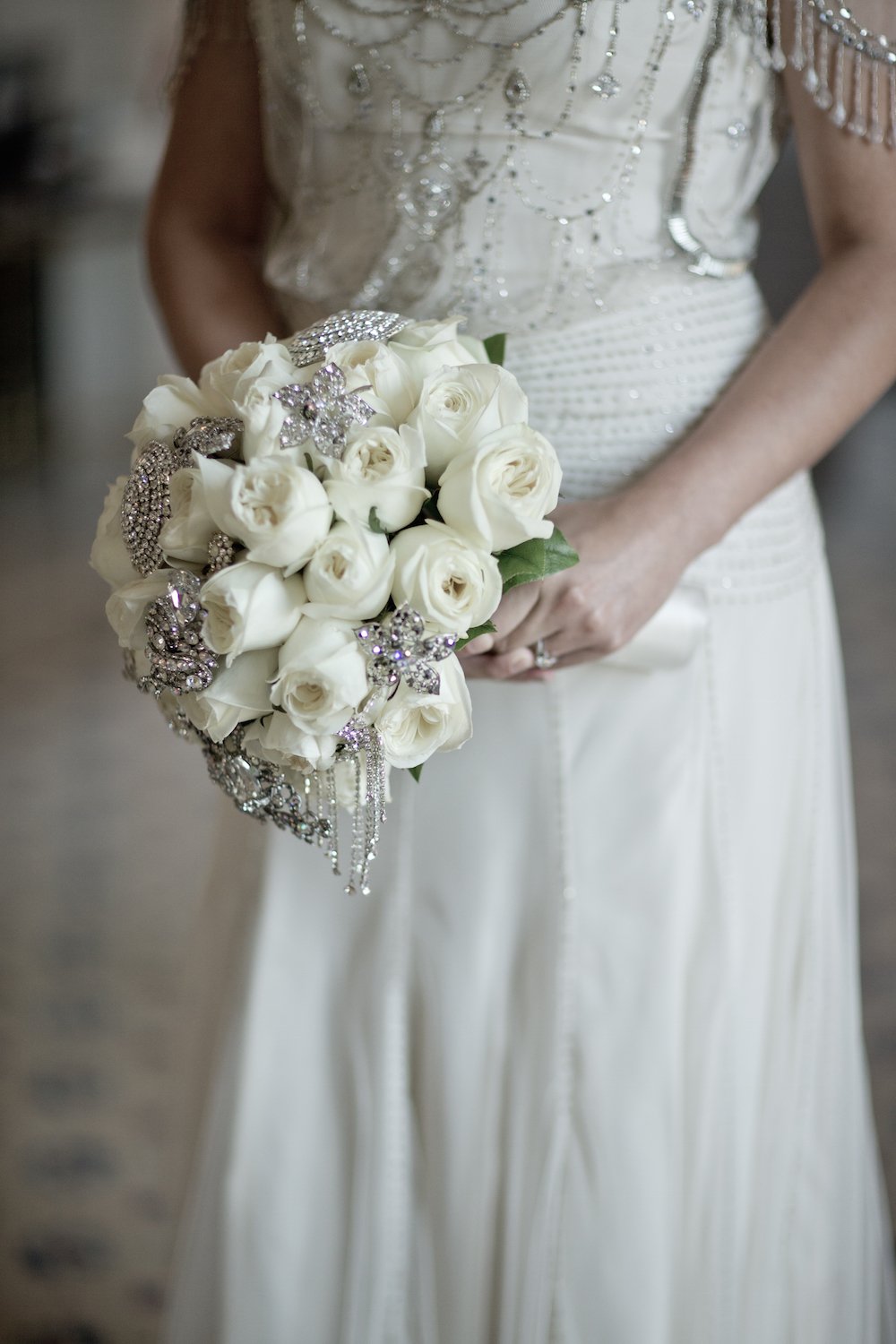 White Rose Bouquet With Sparkle