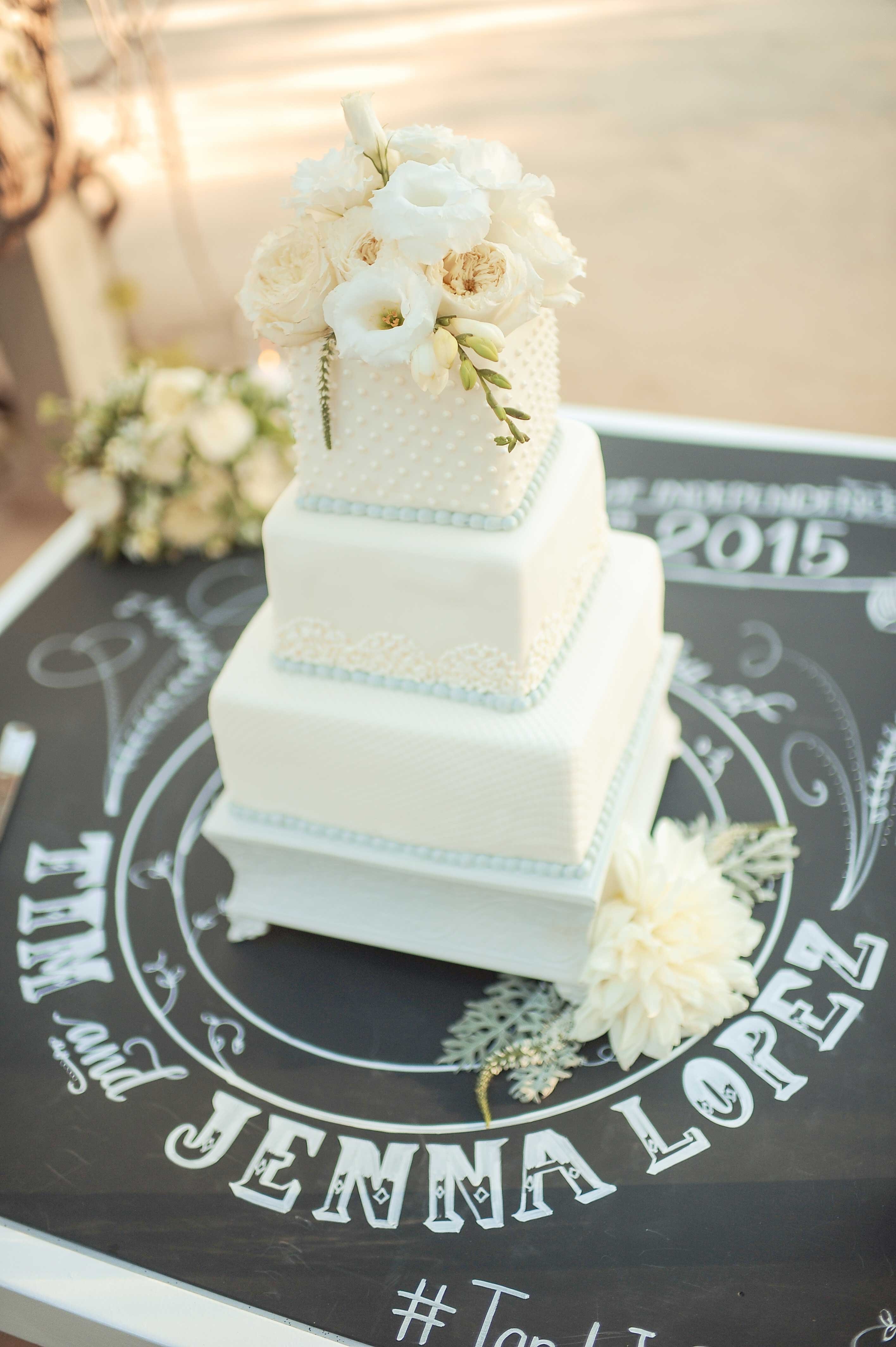 White Square Cake with Fresh Flowers