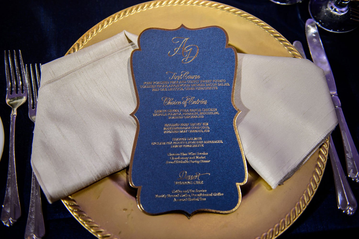 Navy Blue & Gold Menu Card