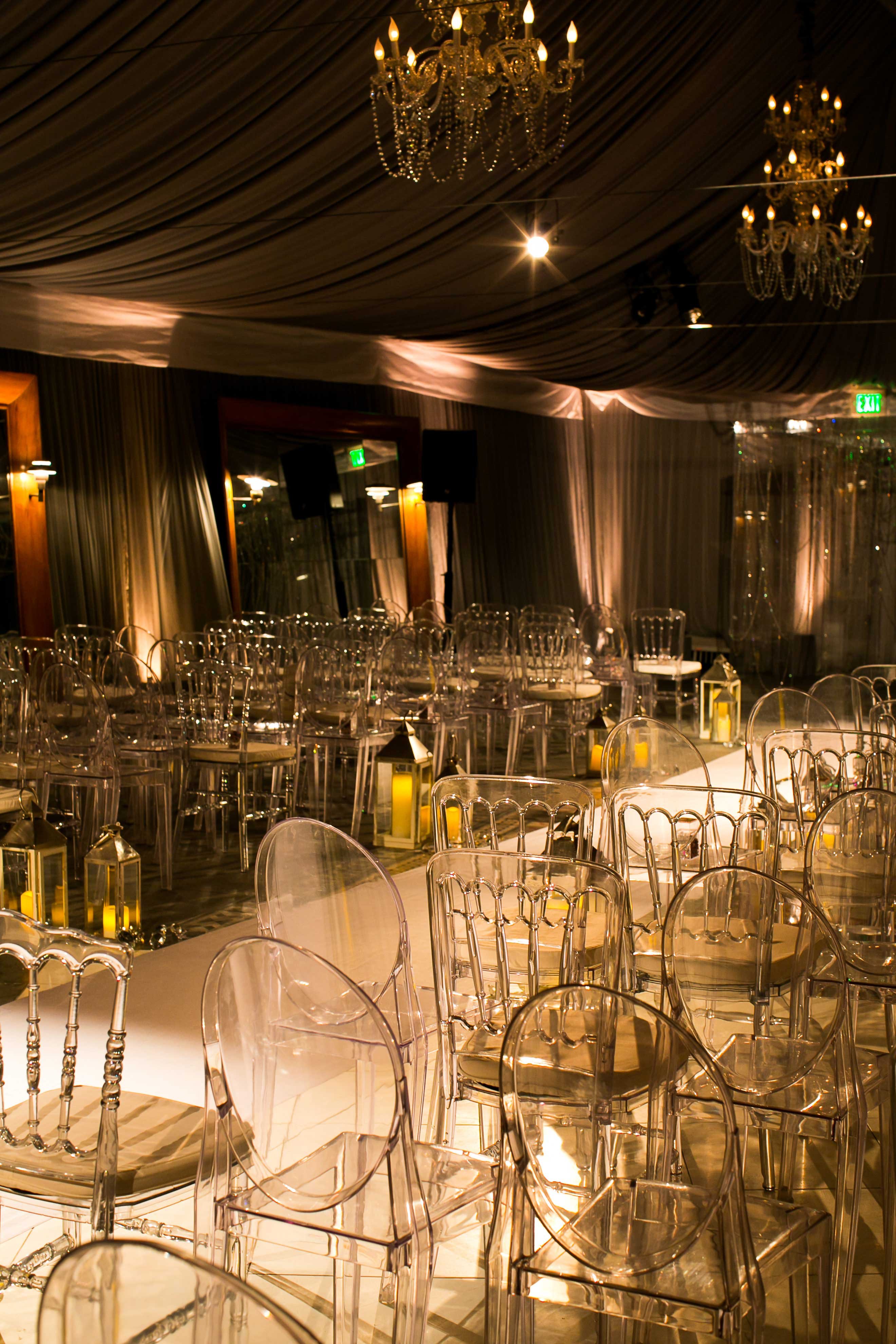 Dimly Lit Ceremony with Gold and White