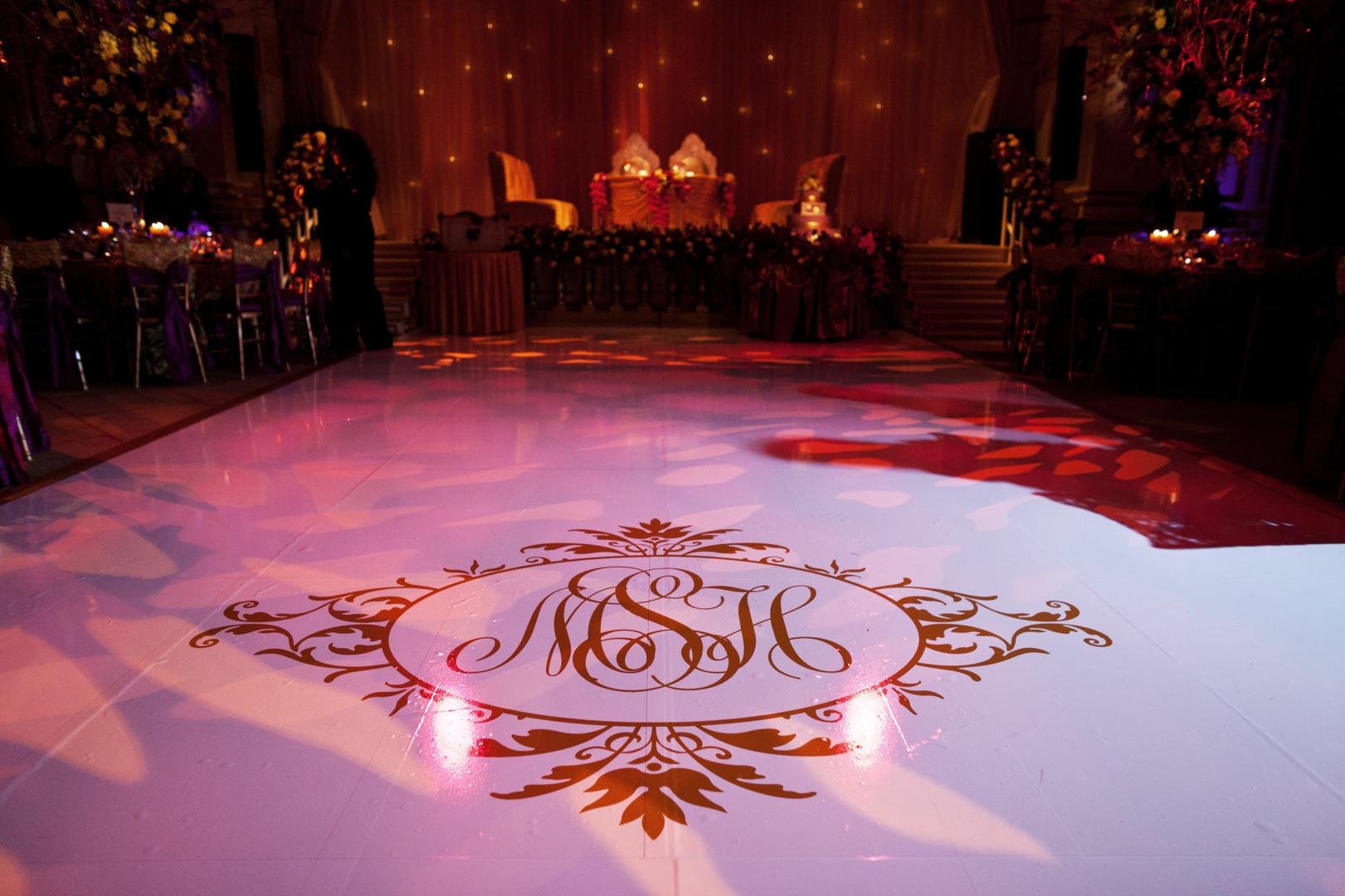 Reception Décor Photos - White + Gold Monogrammed Dance Floor - Inside ...