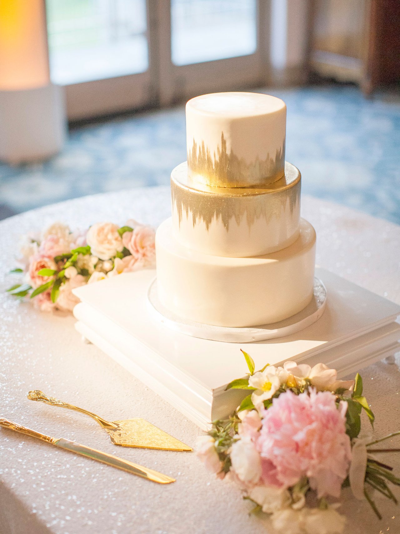 Hand-Painted Gold & White Cake