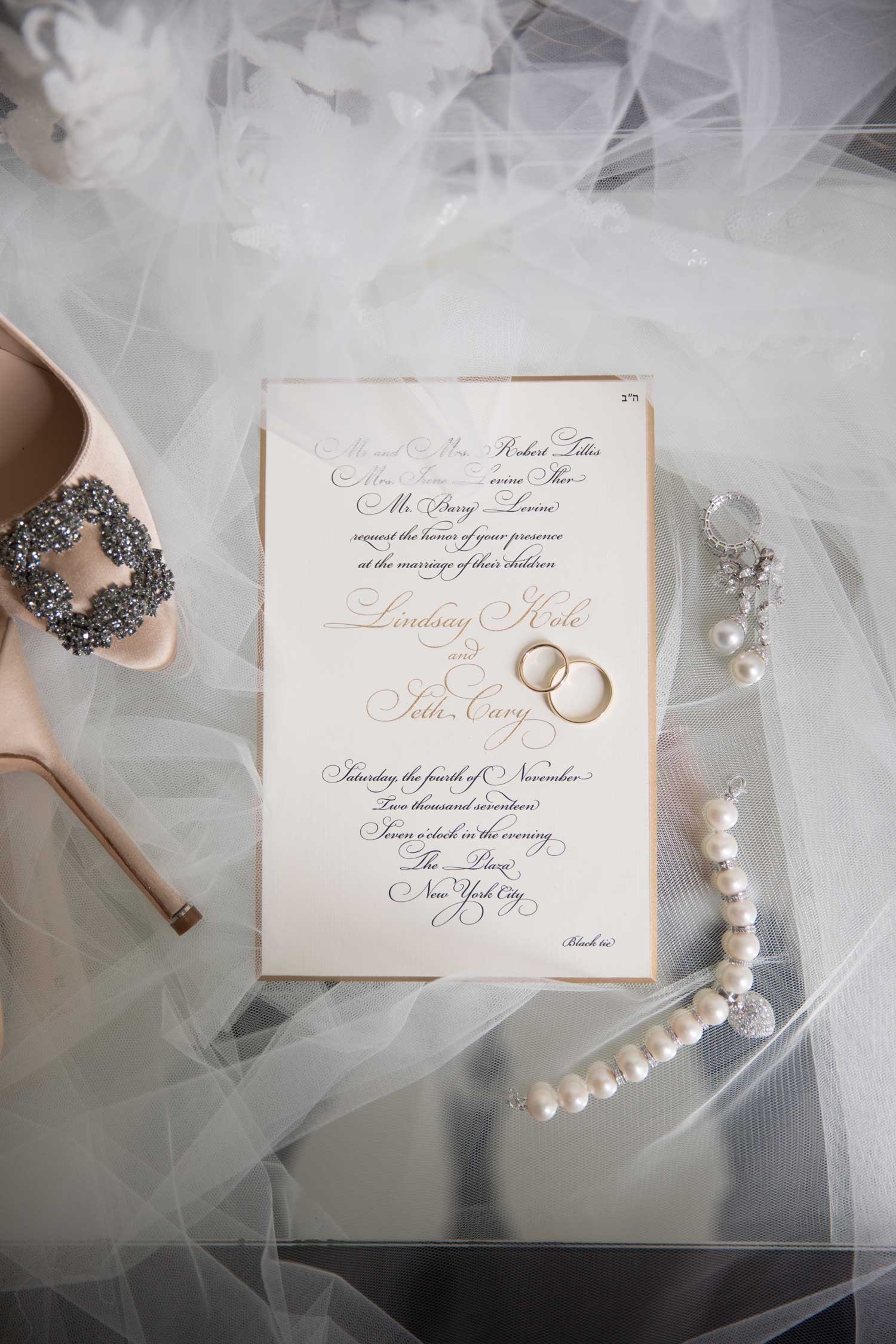 Wedding Rings on Gold Invitation
