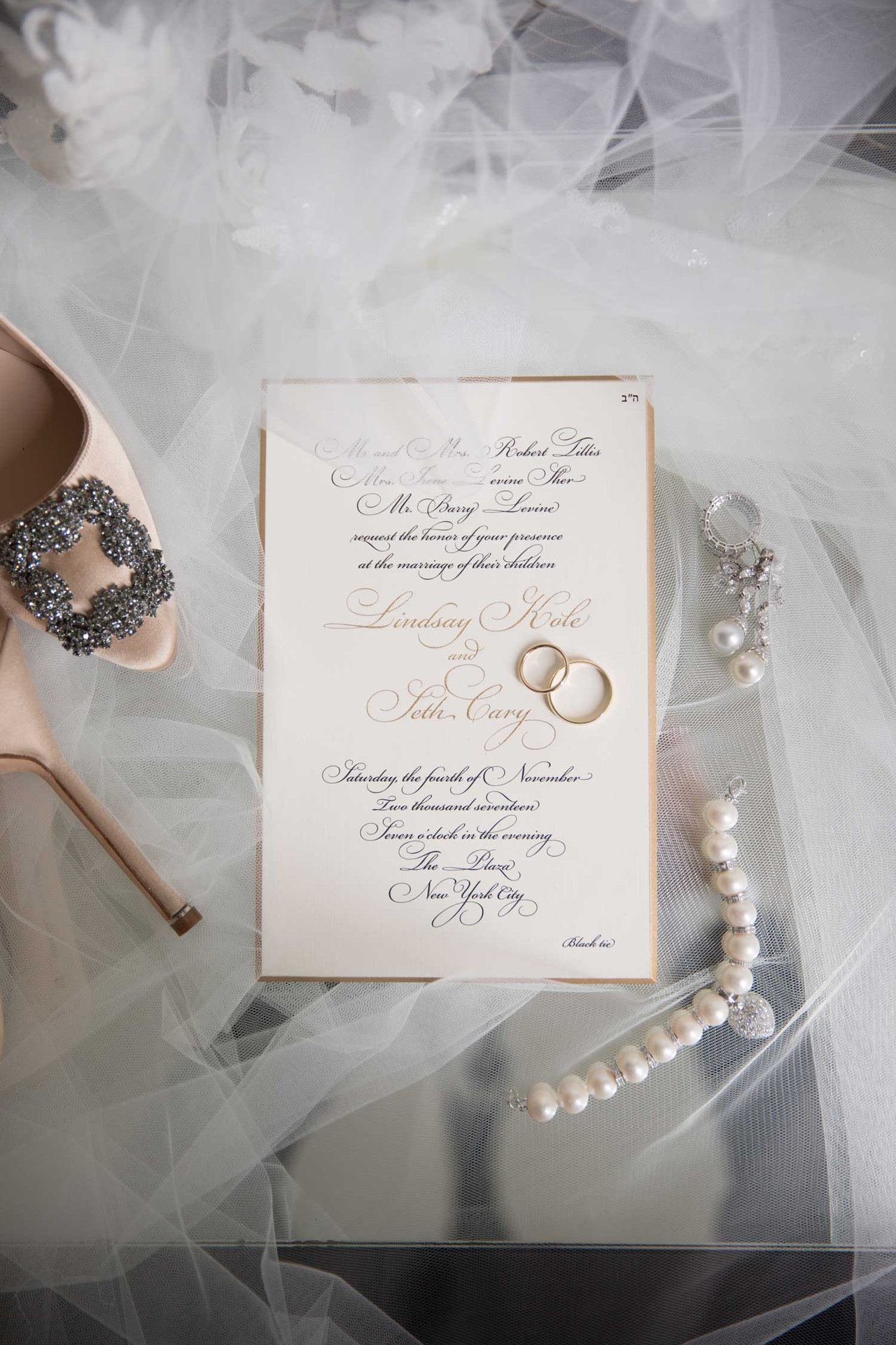 Wedding Rings on Gold Invitation