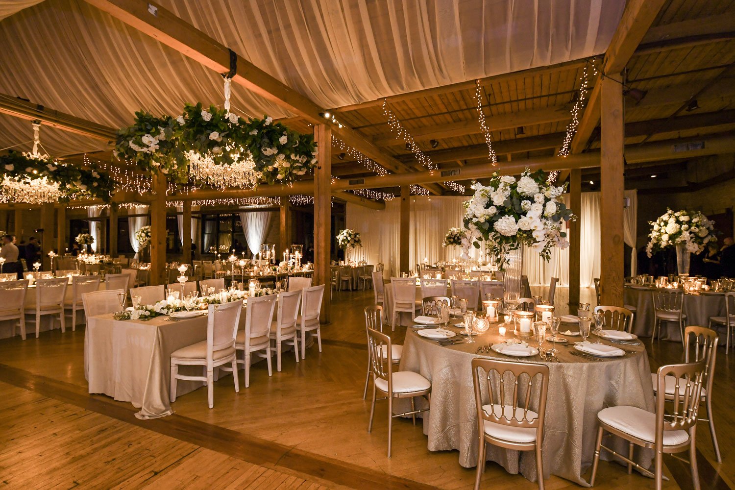 Rustic-Chic Reception with Wood Beams