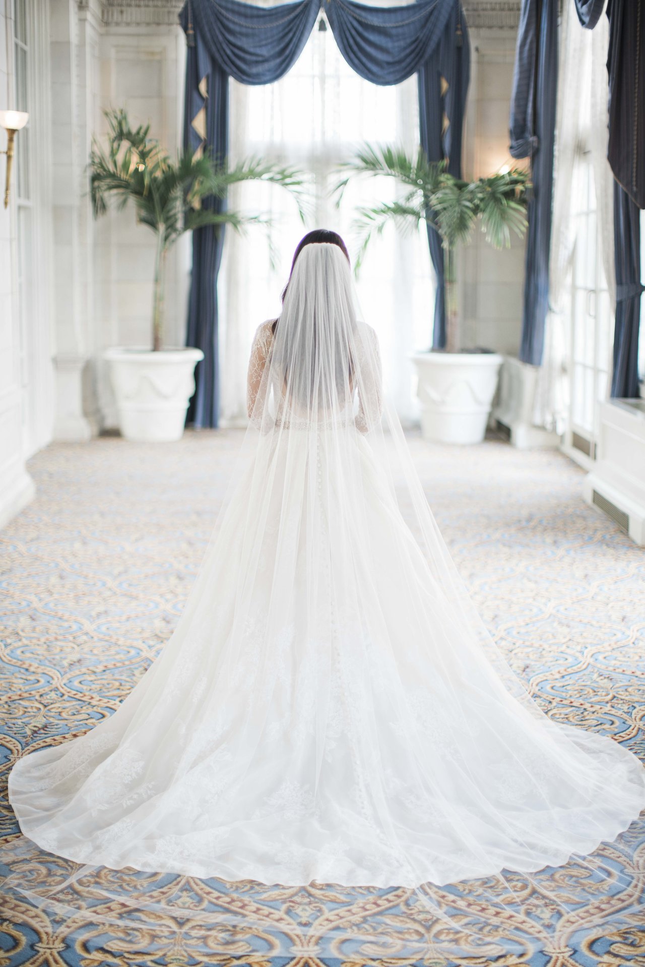 Cathedral Veil with Lace Gown