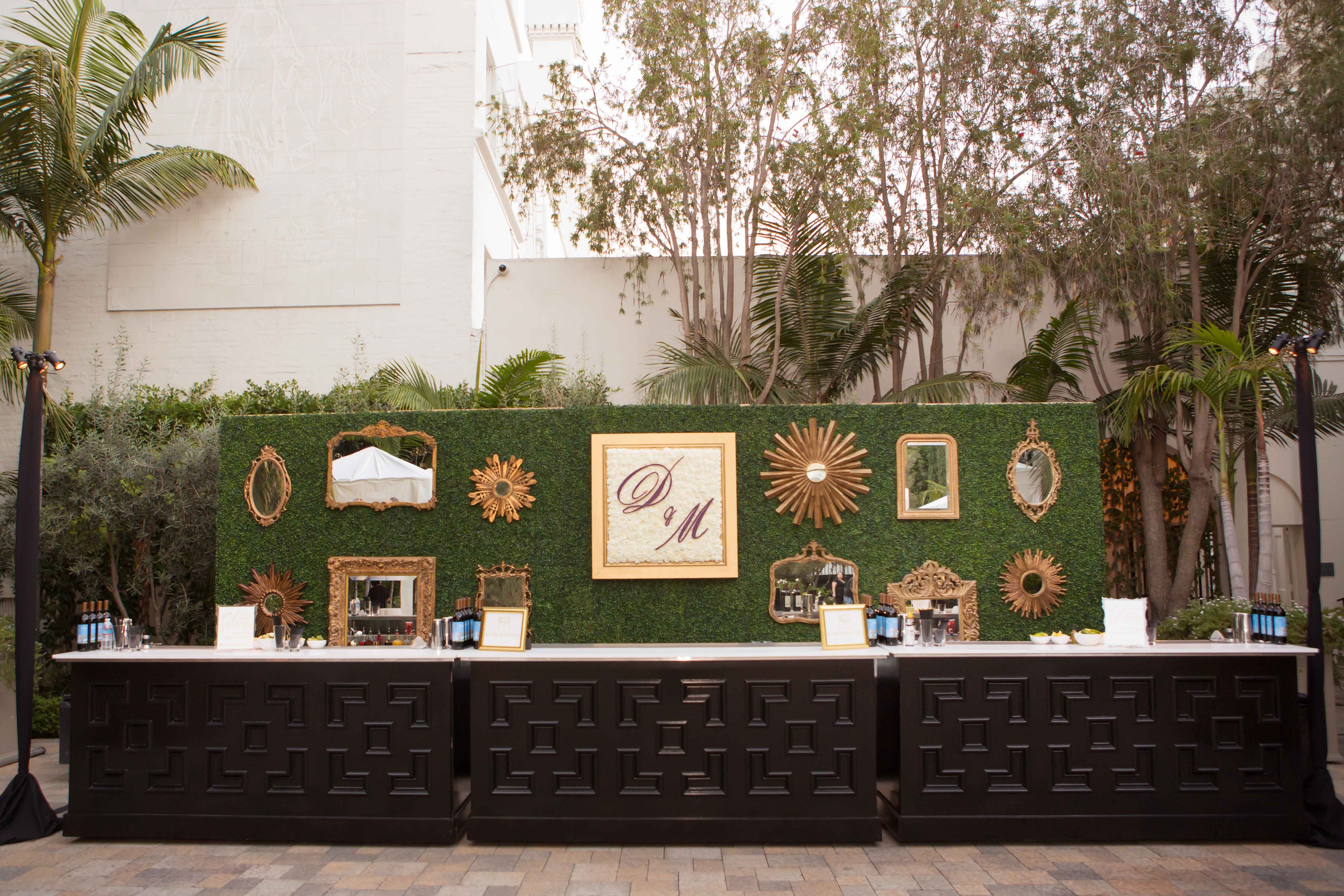 Outdoor Wedding Bar with Green Hedge
