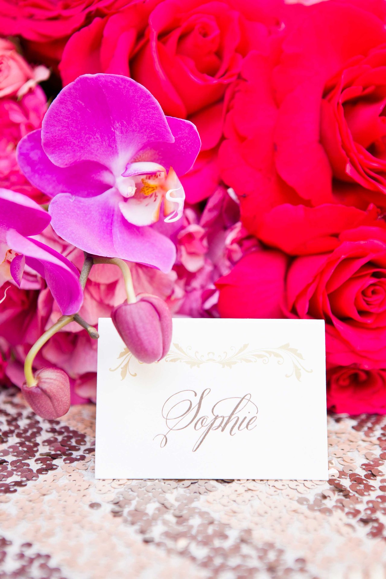 Calligraphy Place Card, Vibrant Flowers