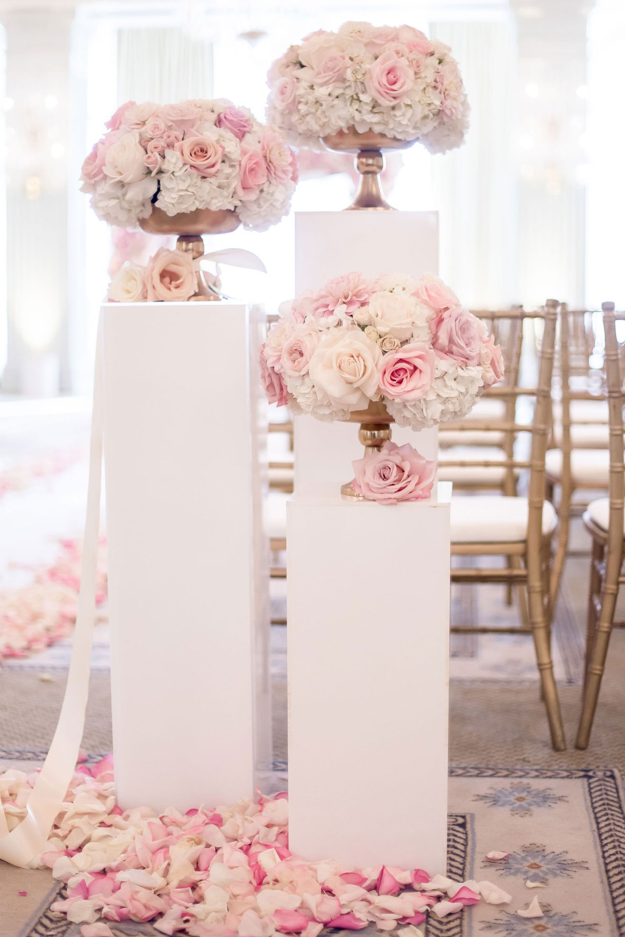 White Risers with Blush Florals