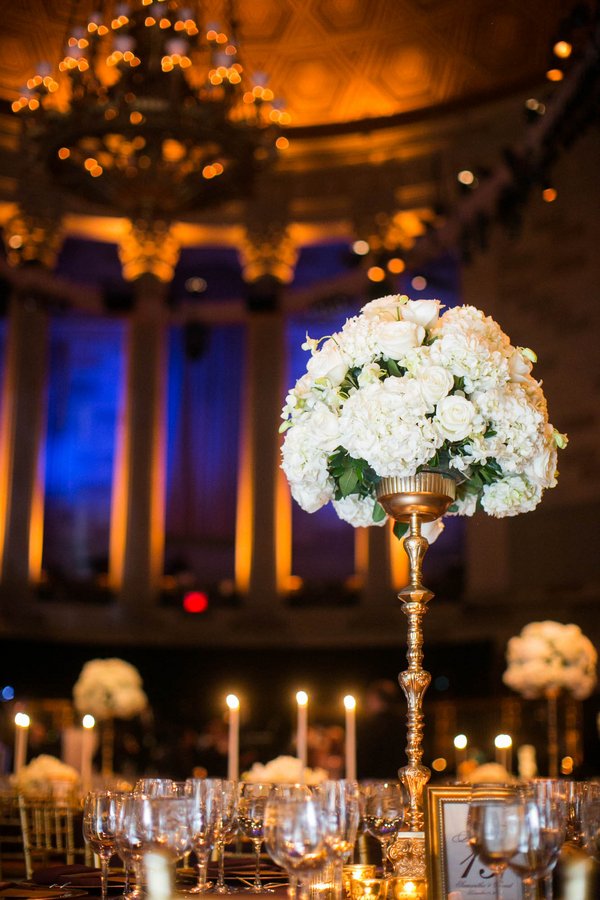 Tall White Flower Arrangement on Gold Riser