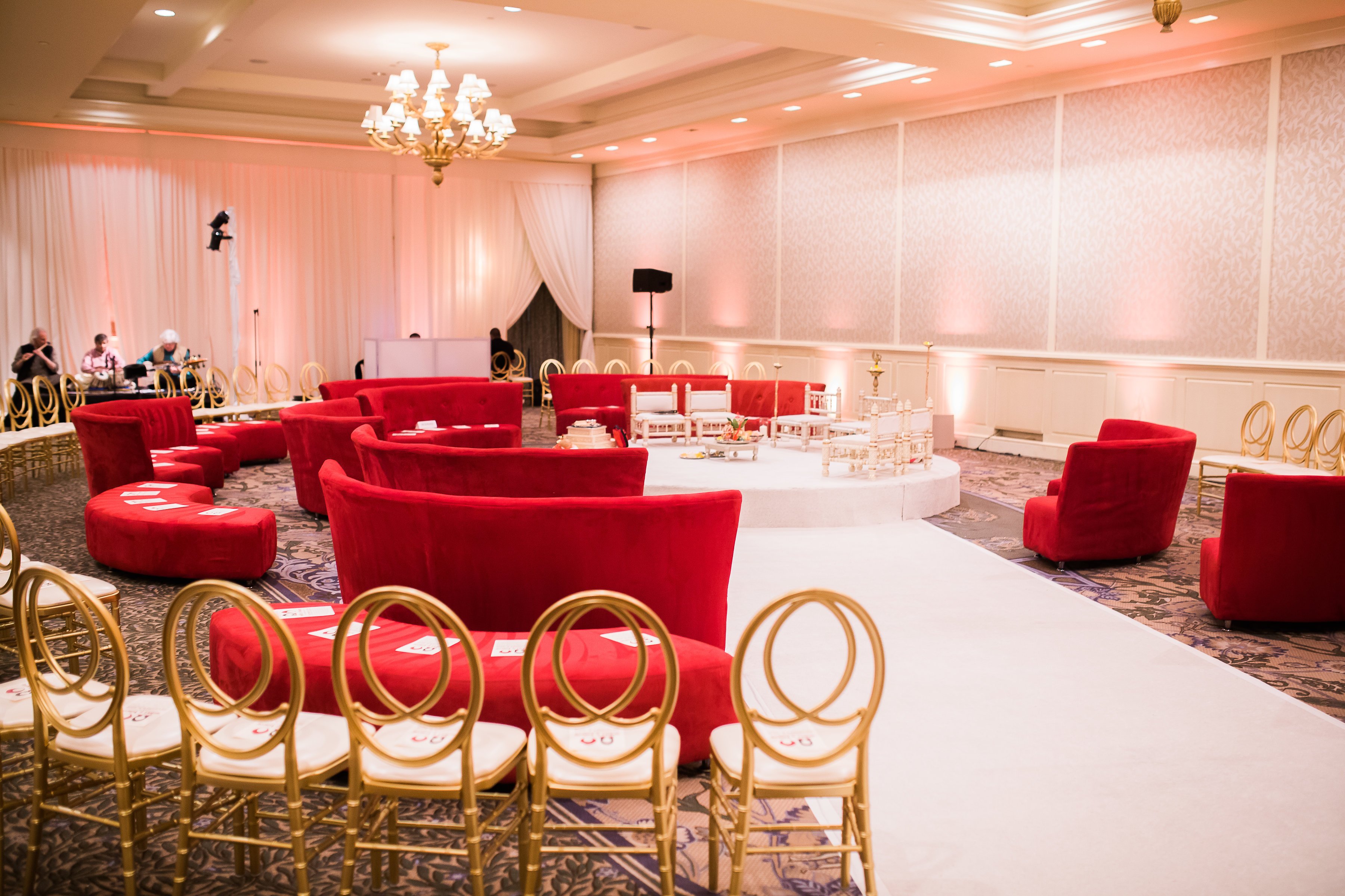 Red Lounge Seating at Ceremony