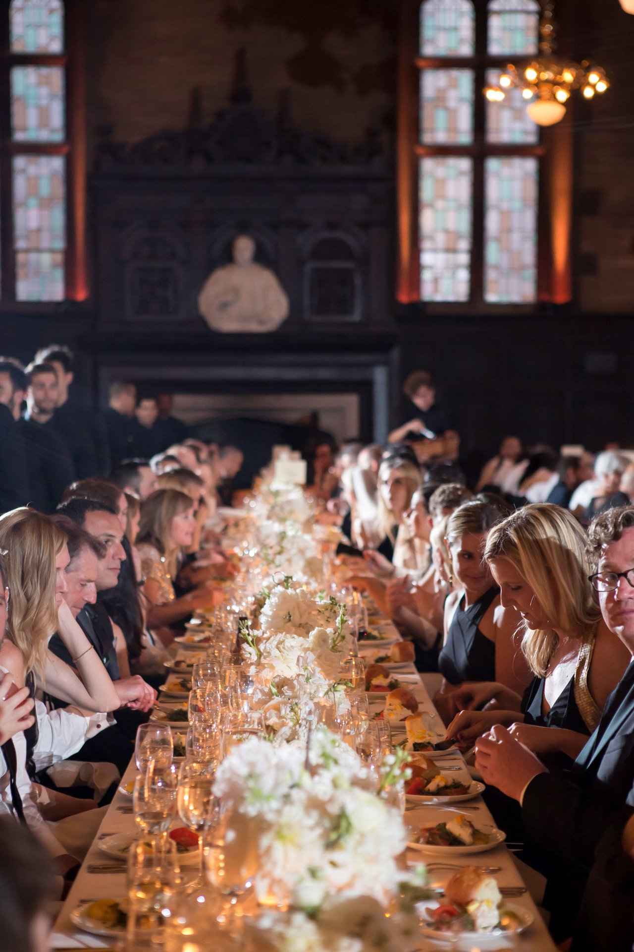 Guests Dining at Long Reception Tables