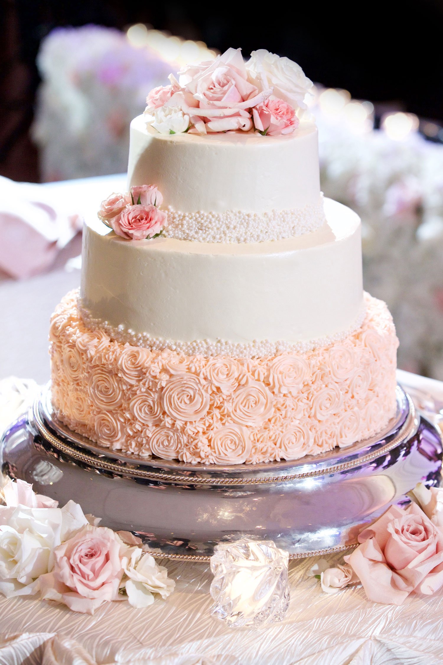 Three-Layer Ivory & Blush Cake