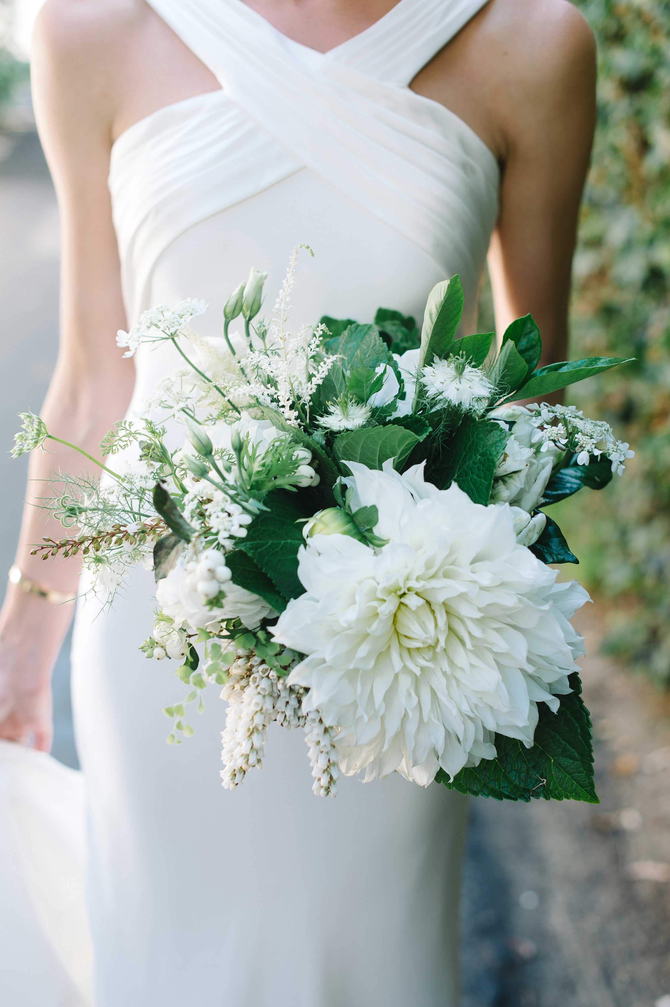 Simple Bouquet of Ivory Flowers, Greenery