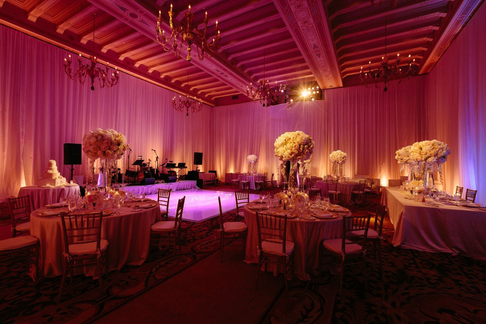 Pink Lighting Fills Reception Space