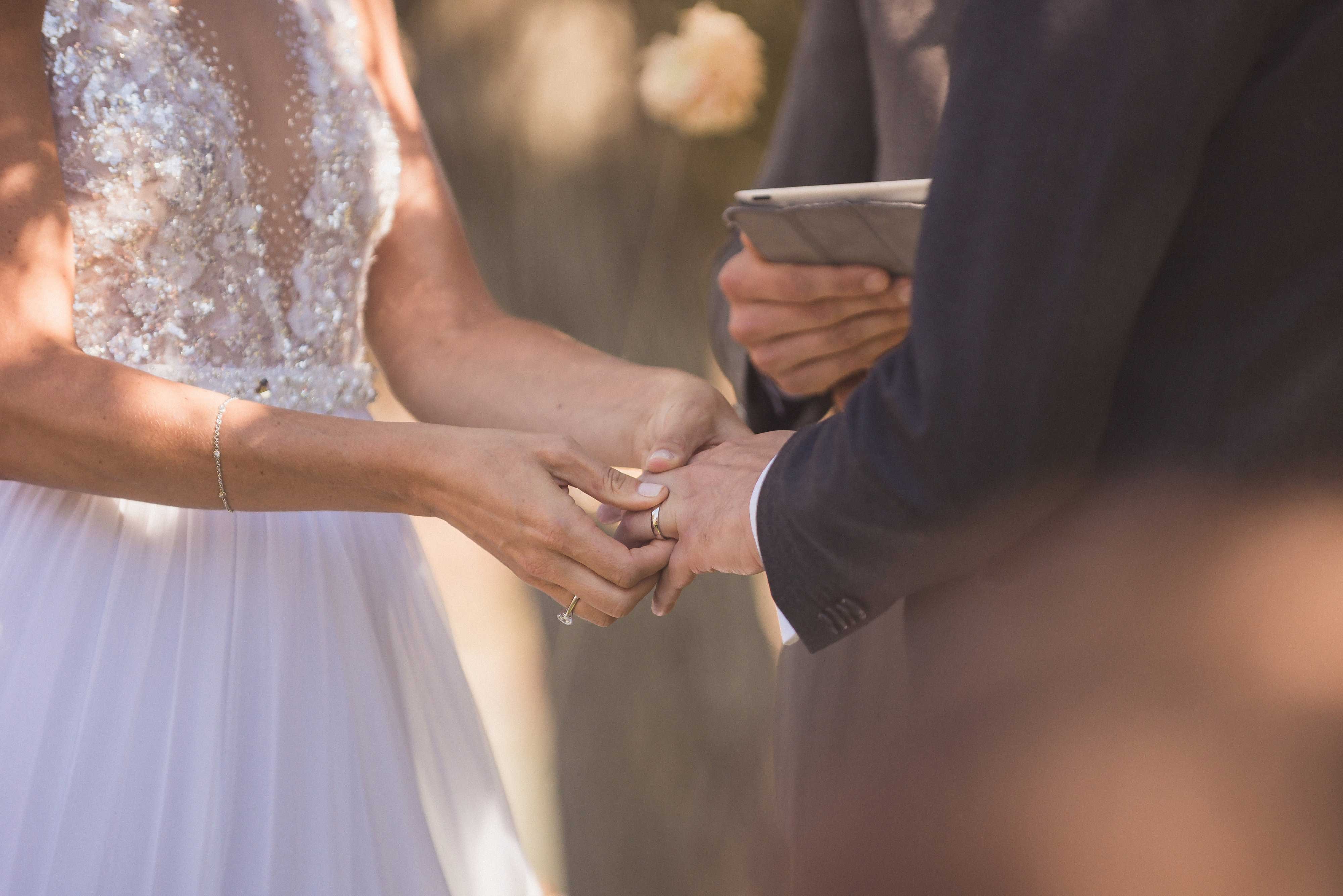 Bride Placing Ring on Groom's Finger