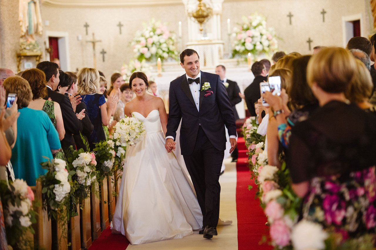 Recessional at Church with Aisle Runner