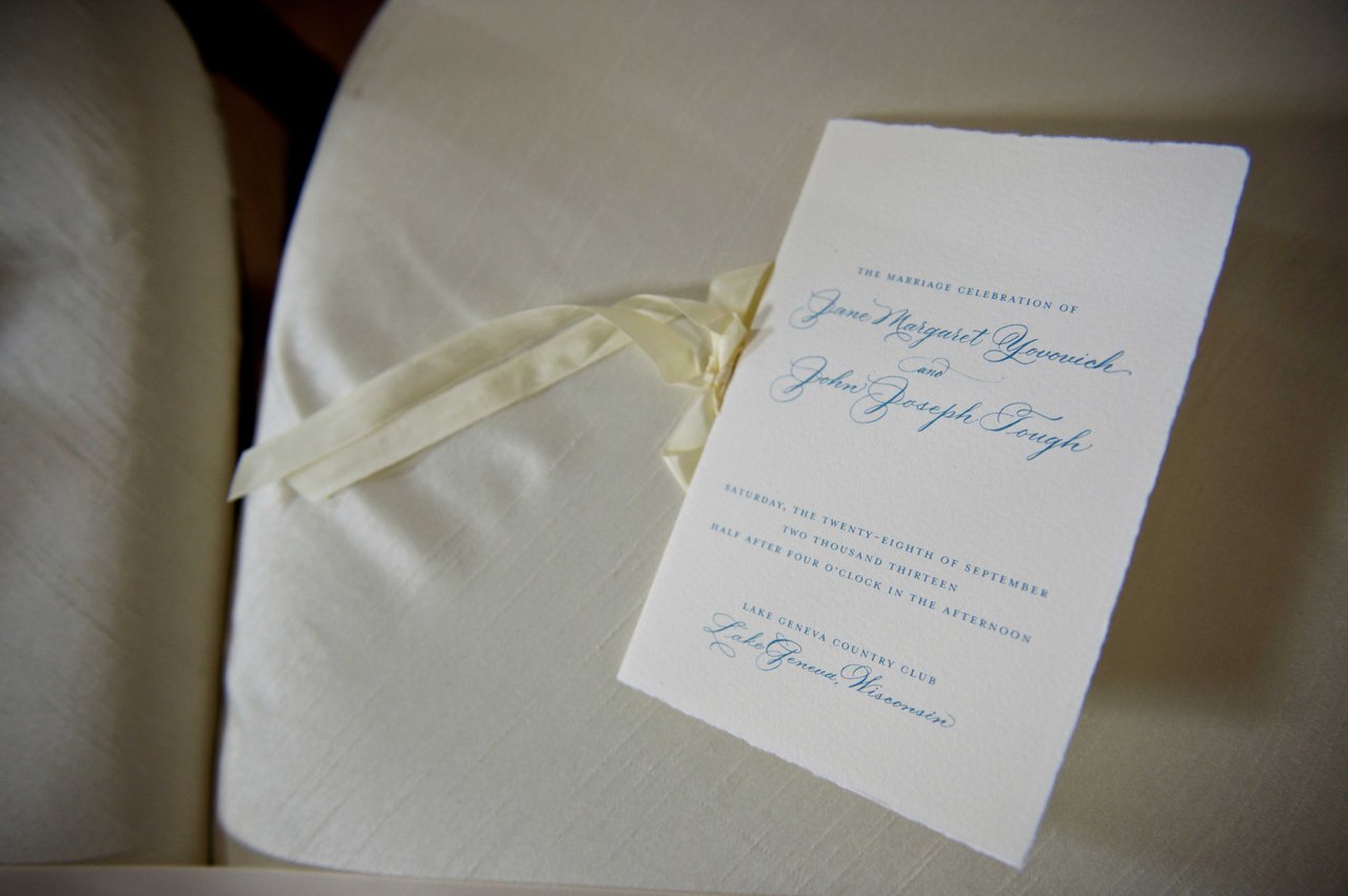 Ceremony Program with Ribbon & Graceful Blue Print