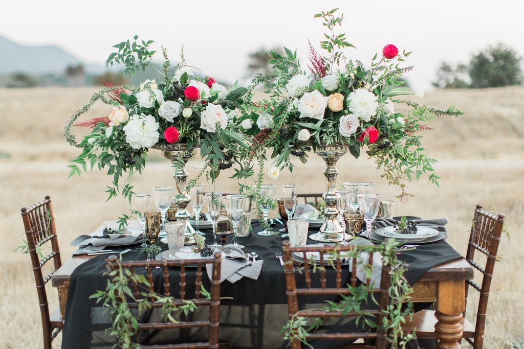 Dark Reception Table Overlooking Hillside