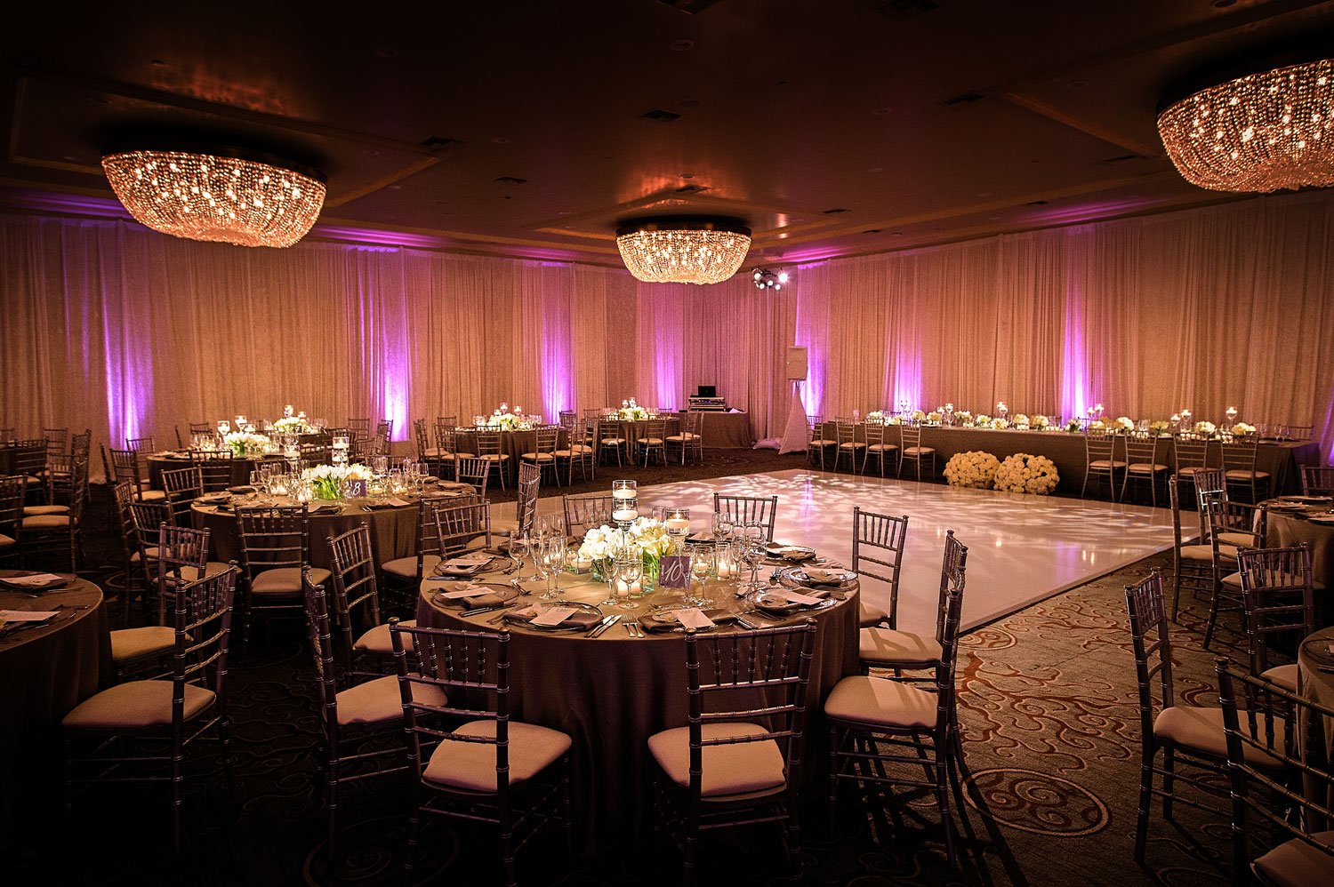 Ballroom with White Dance Floor & Lighting