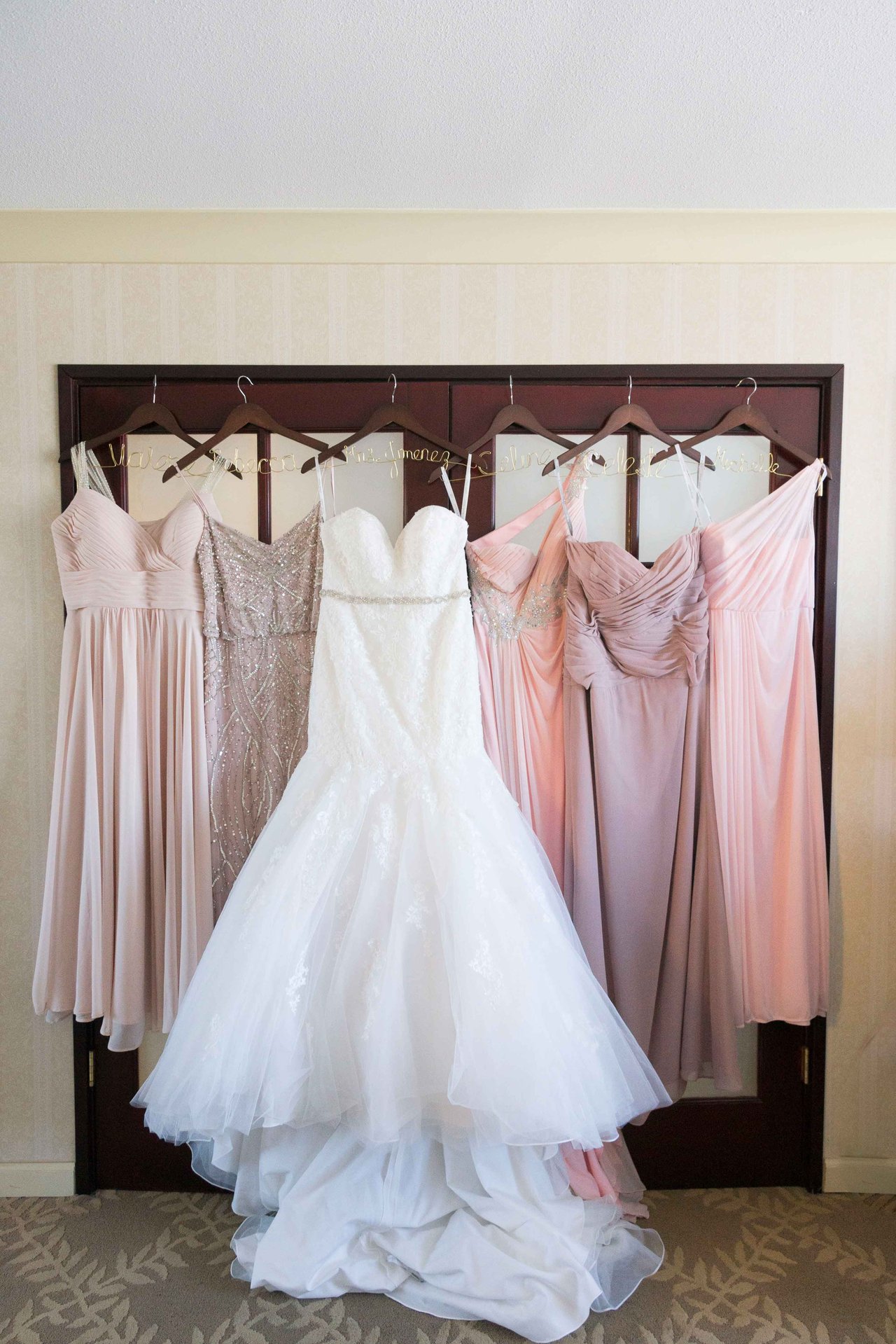 Bride & Bridesmaids Dresses Hanging Up