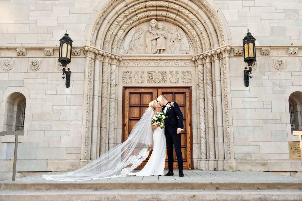 Couple's Portrait in Front of Church
