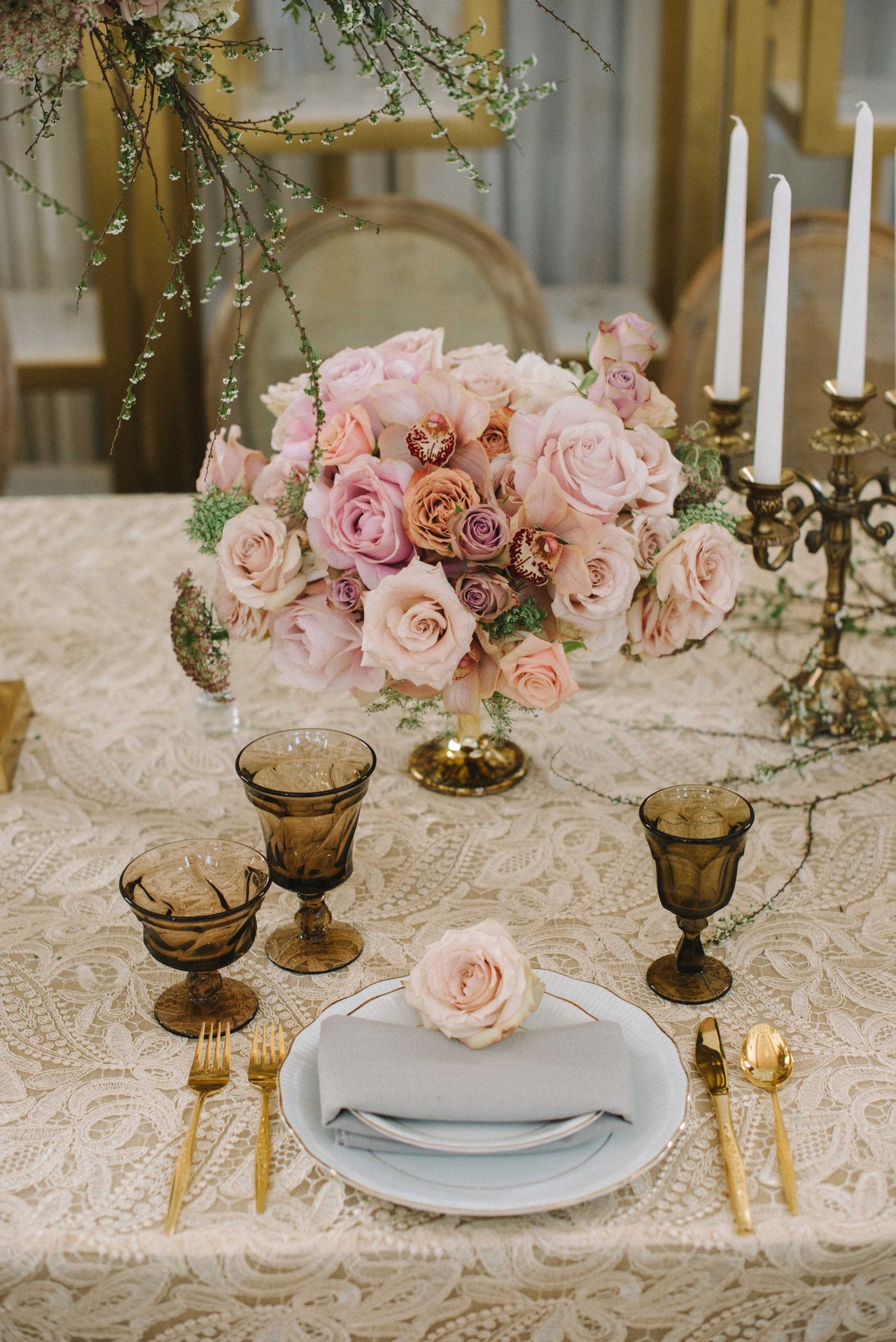 Embroidered Champagne Linen, Gold Details