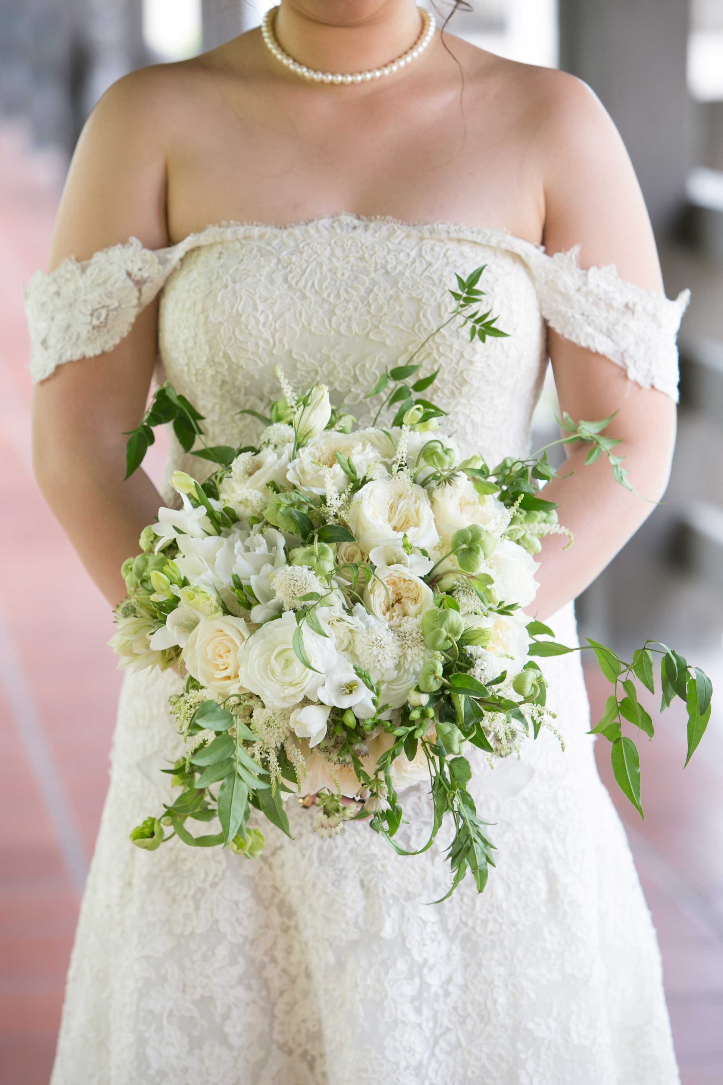 Cream-Colored Flowers in Green Bouquet