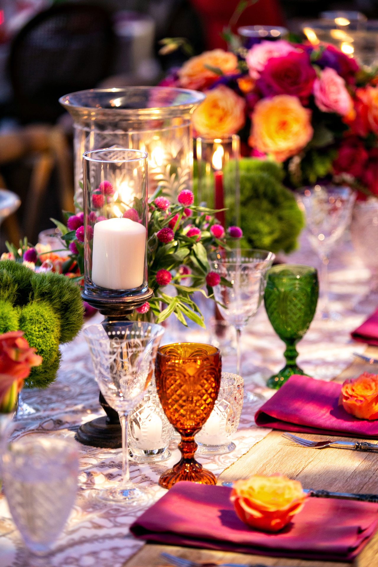 Etched Glassware & Colorful Goblets