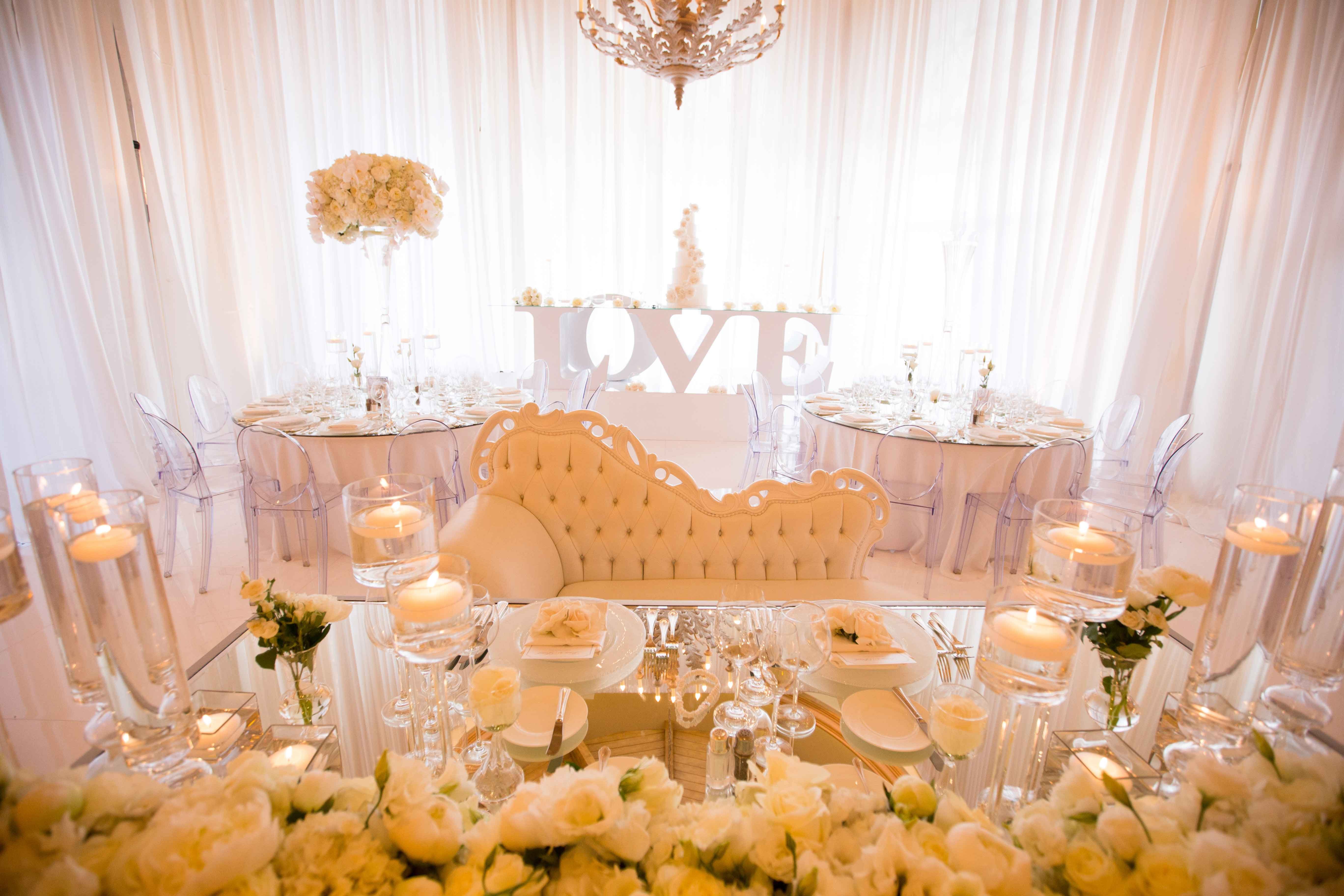 Mirror-Top Sweetheart Table with Loveseat