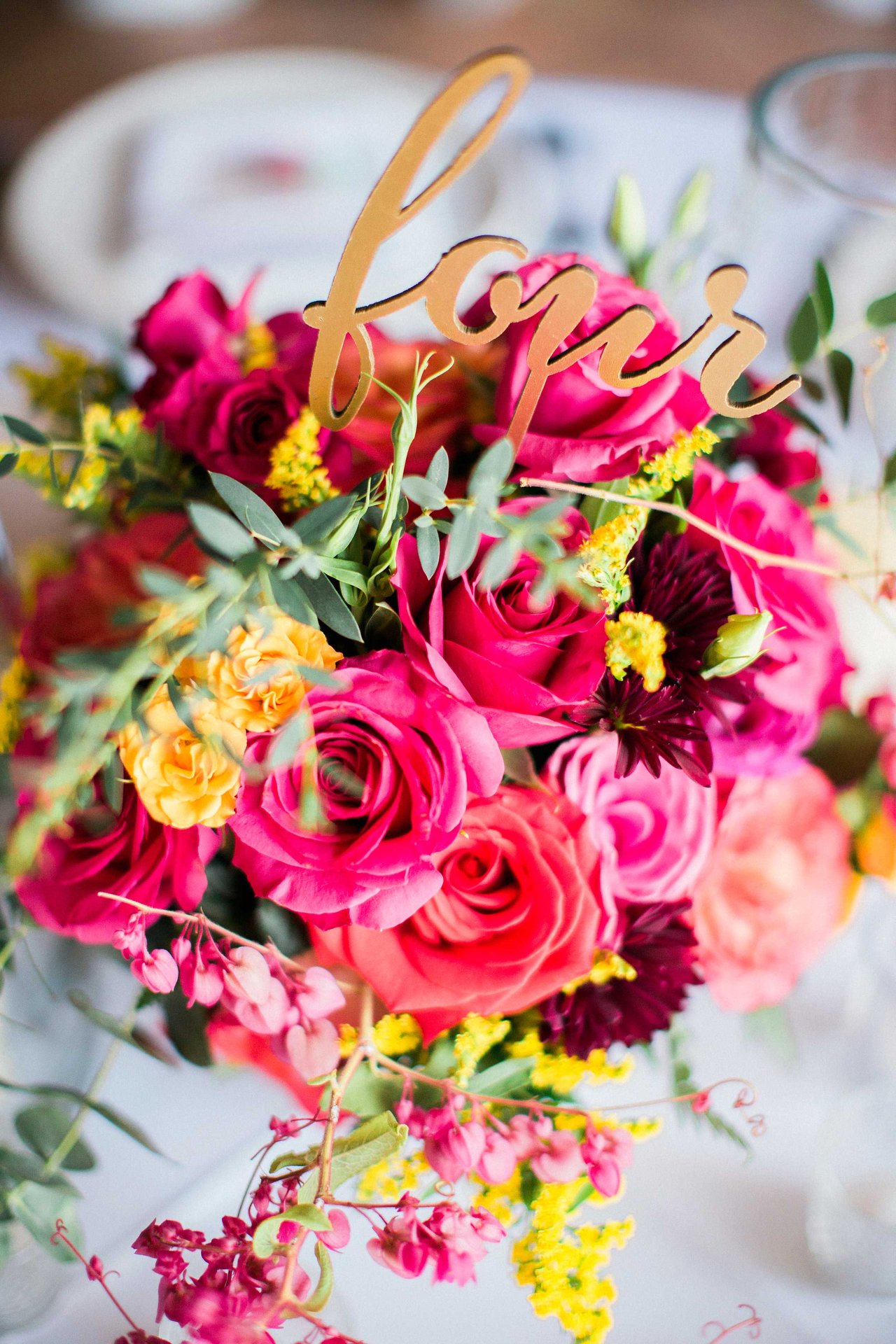 Colorful Floral Arrangement with Table Number