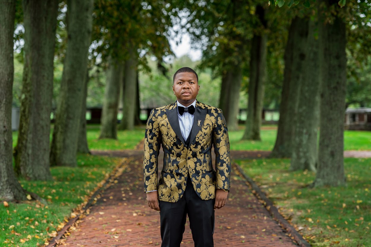 Groom in Gold-Printed Jacket