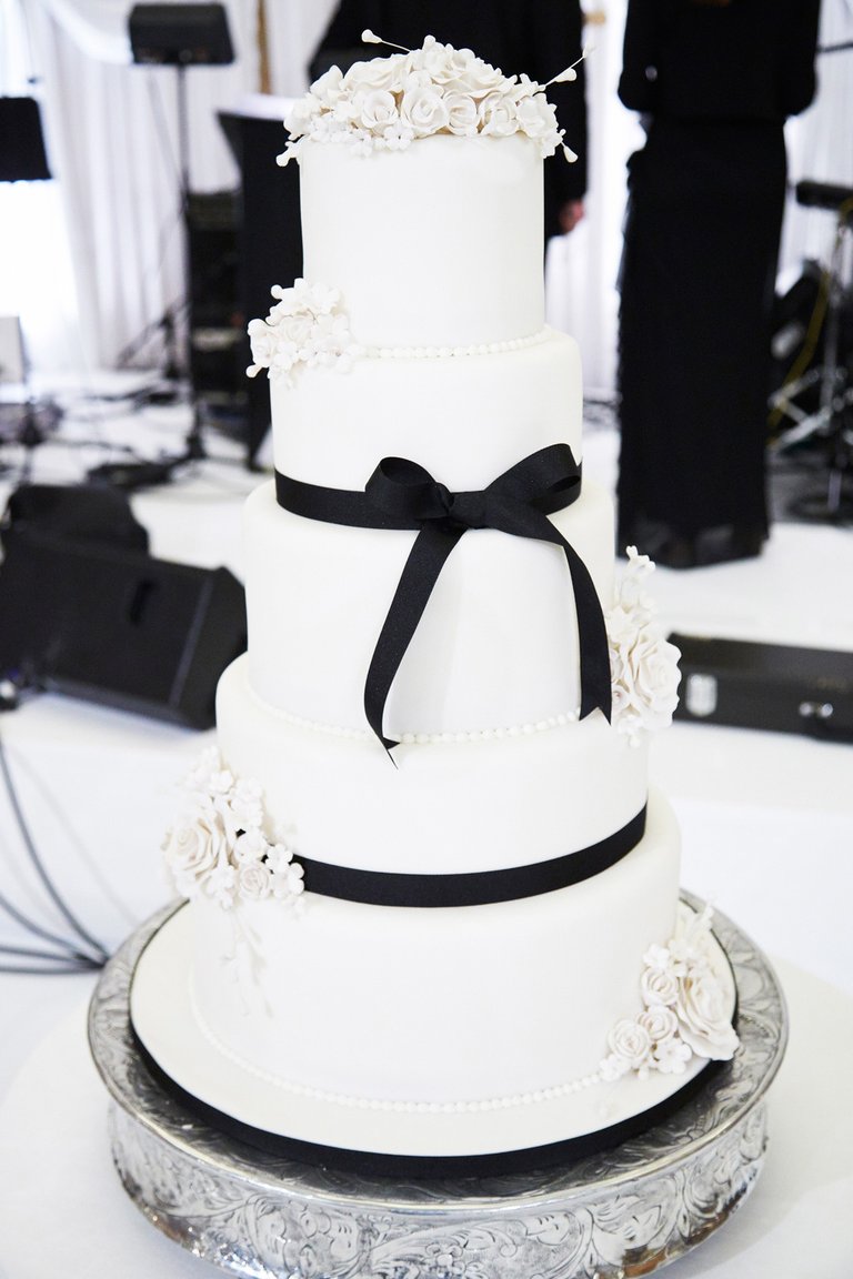 Wedding Cake with Black Ribbon