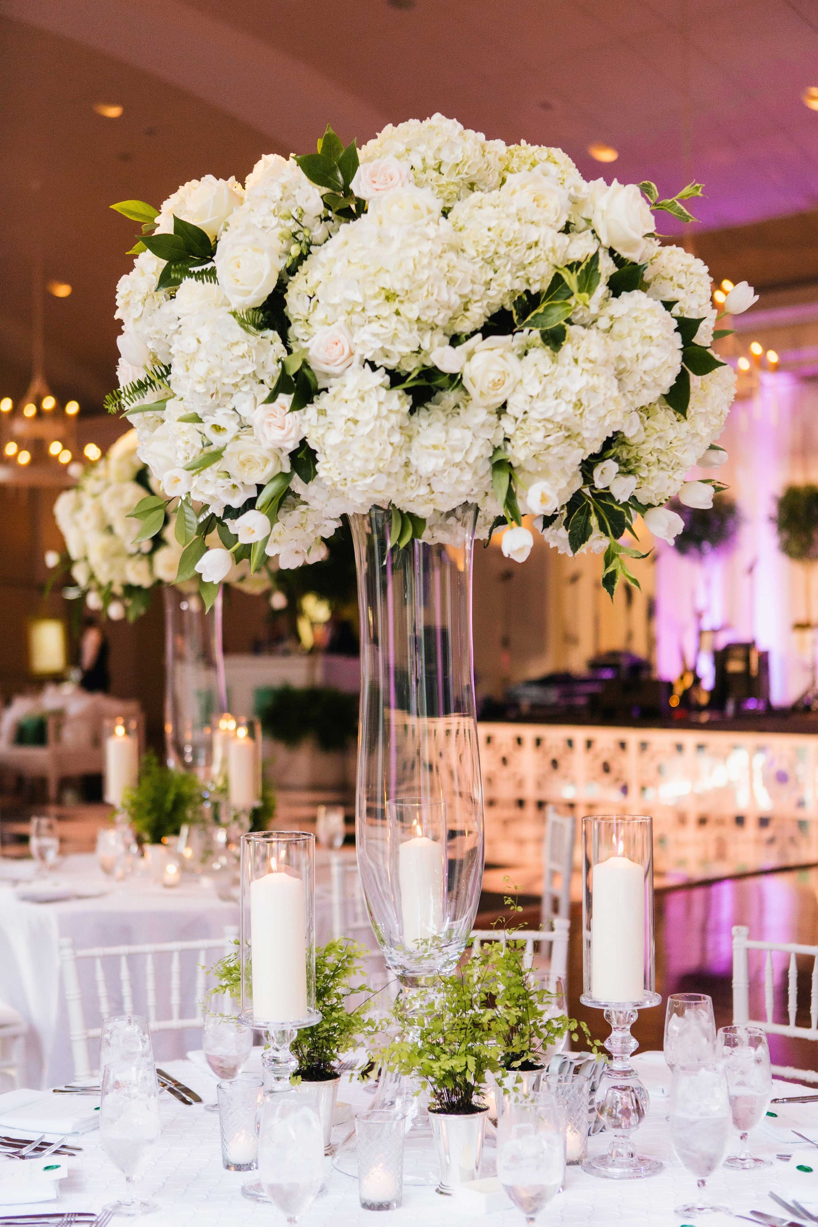 Tall White Hydrangea Arrangement on Stand