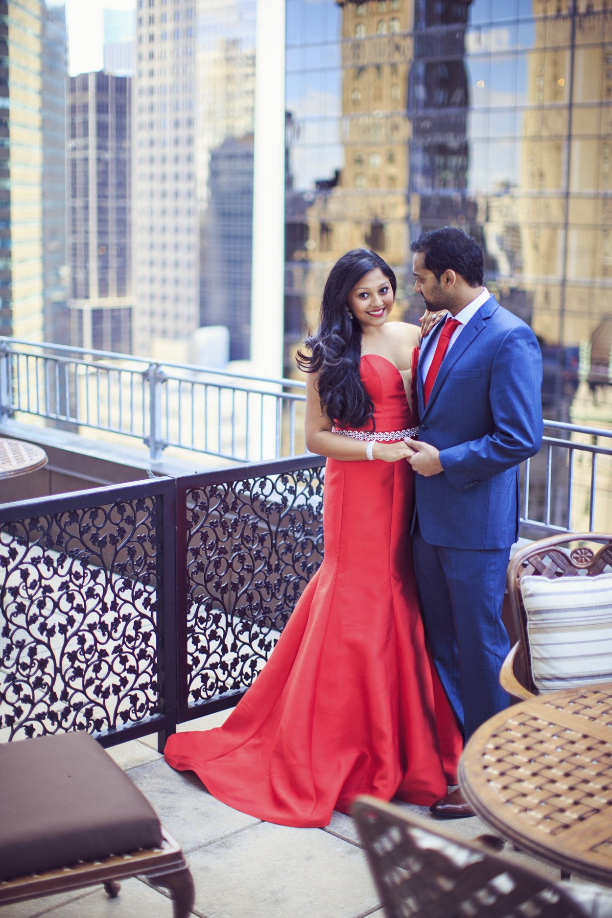 Bride in Red with Groom in Blue