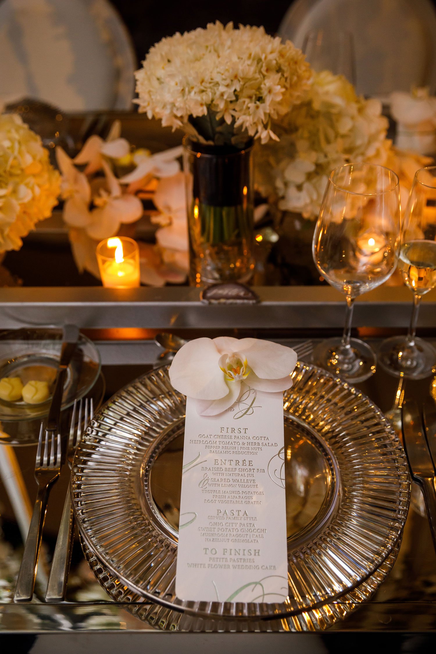 Place Setting on Mirror Reception Table