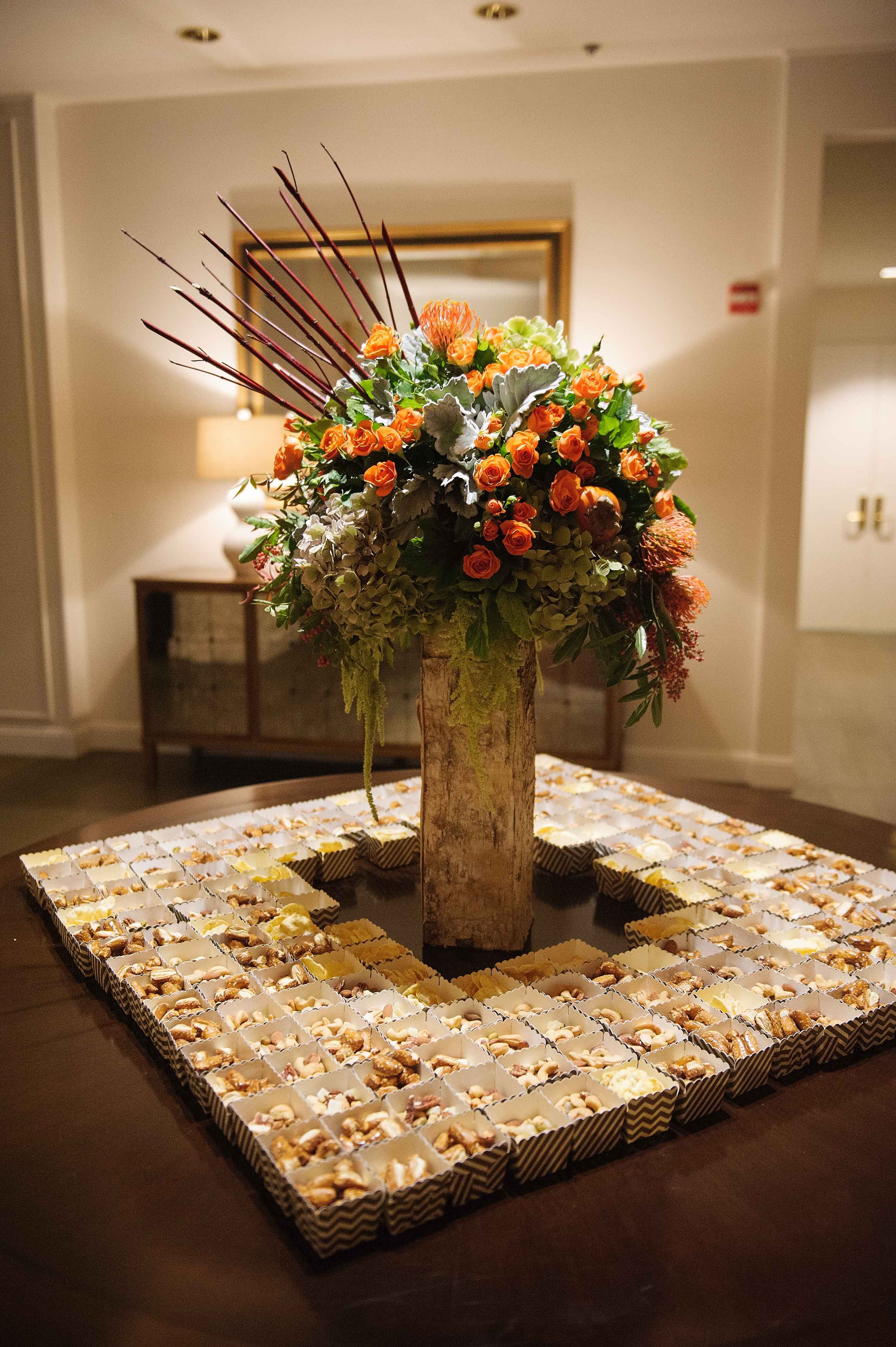 Square Table with Tangerine Centerpiece