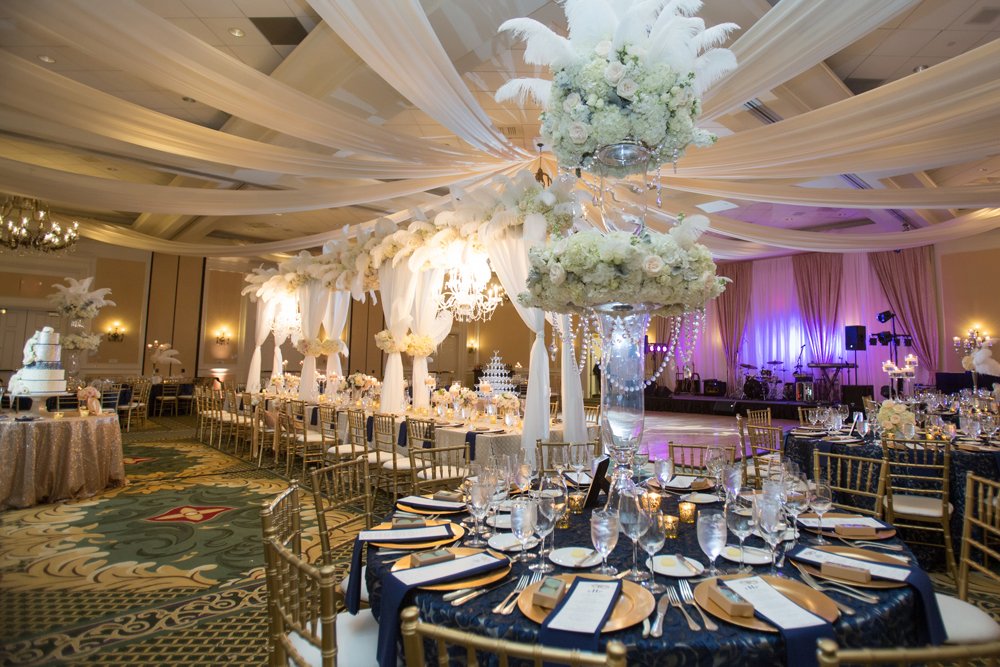 Reception Space, Navy, Gold, and White Accents