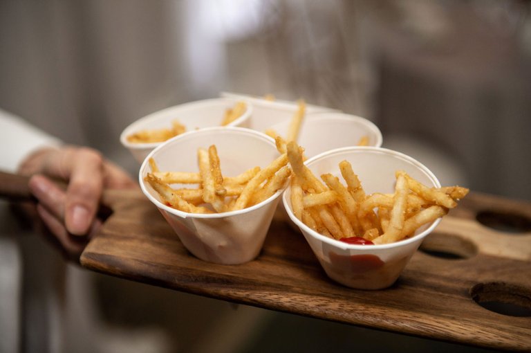 Late-Night French Fries on Wood Tray
